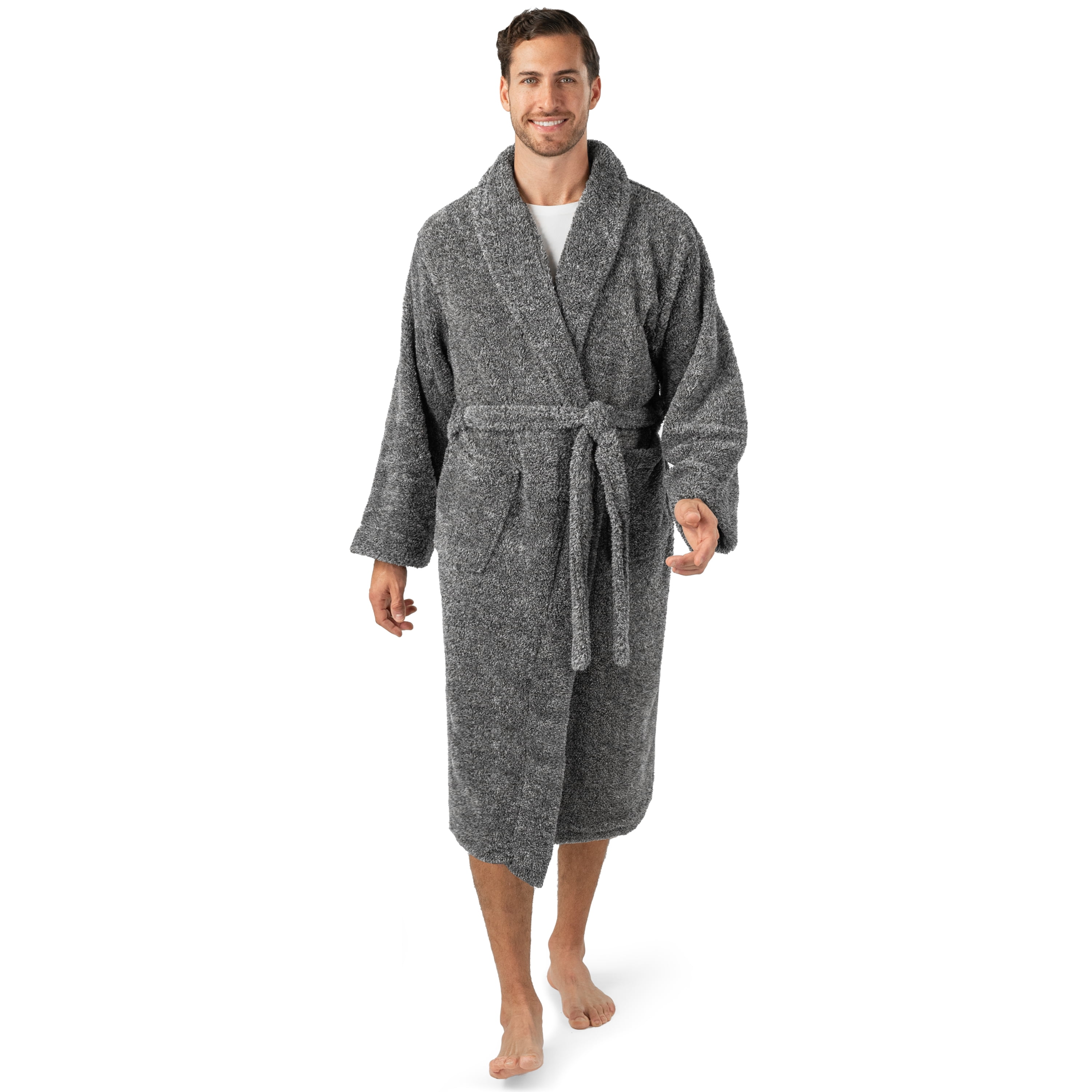 Pavilia Mens Soft Plush Fleece Bathrobe, Long Sherpa Spa Robe with ...