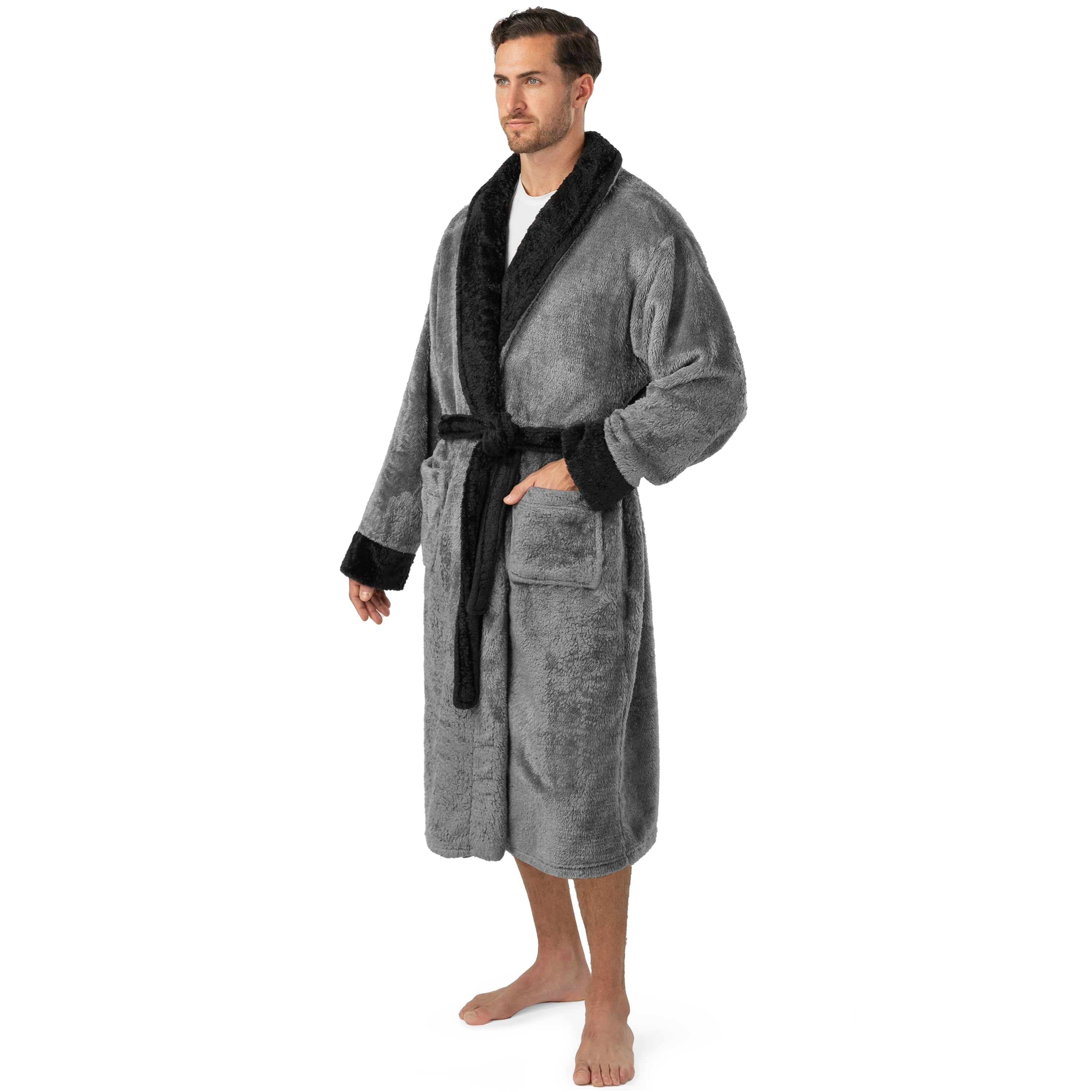 PAVILIA Mens Soft Robe, Lightweight Fluffy Fleece Bathrobe with Pockets ...
