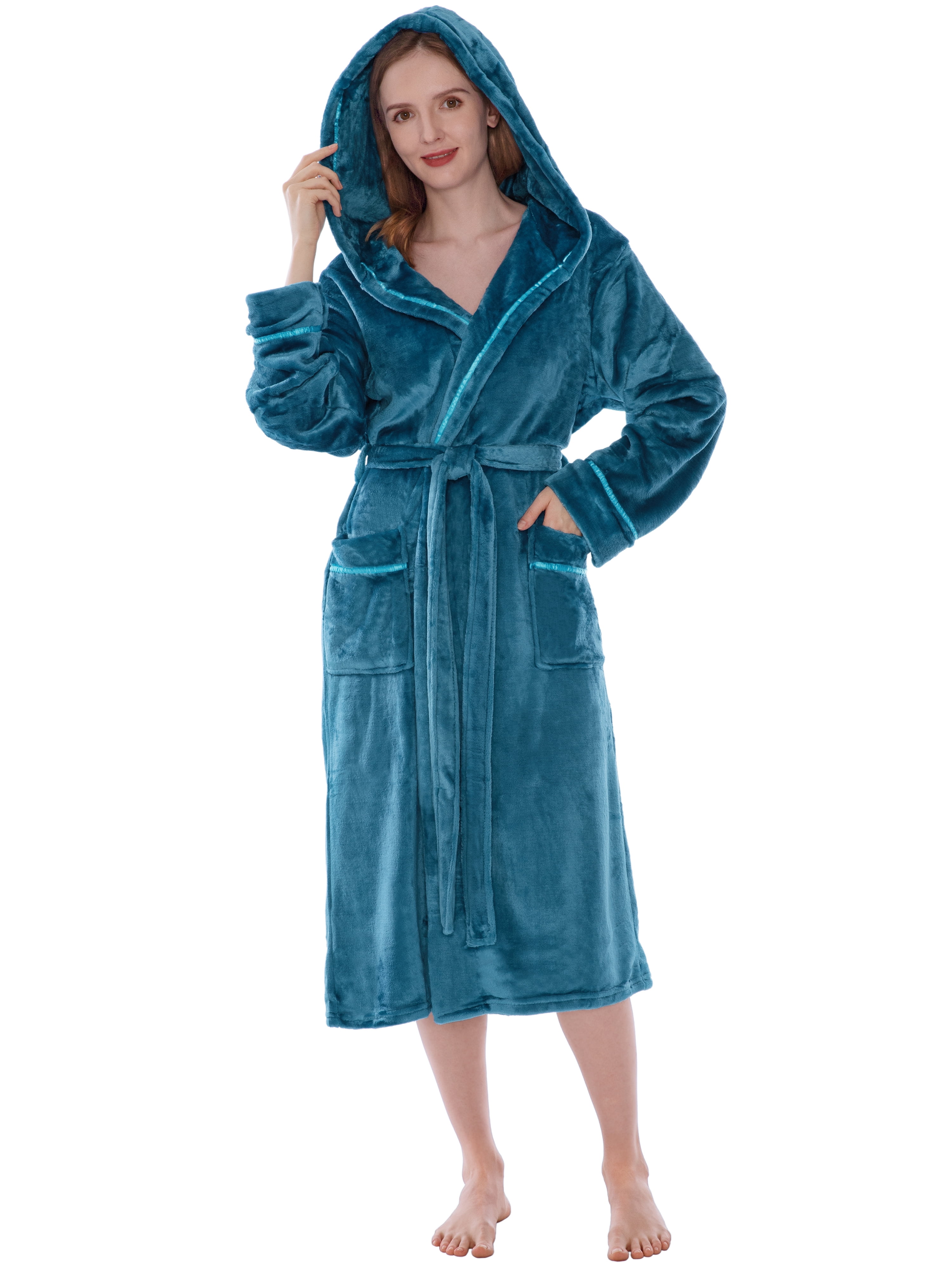 PAVILIA Plush Hooded Robe For Women | Turquoise Teal Blue, Fluffy Soft ...