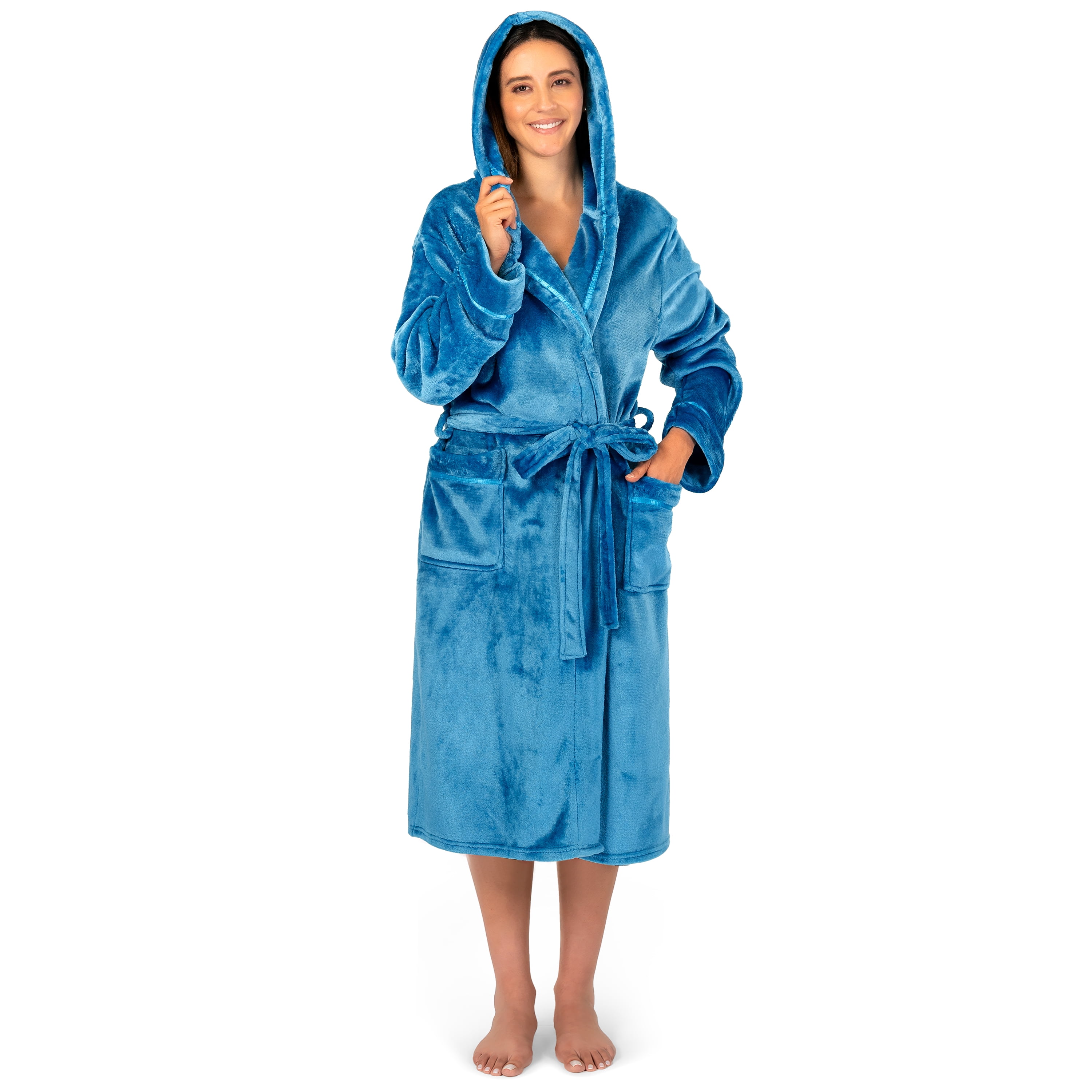 PAVILIA Plush Hooded Robe For Women | Turquoise Teal Blue, Fluffy Soft ...