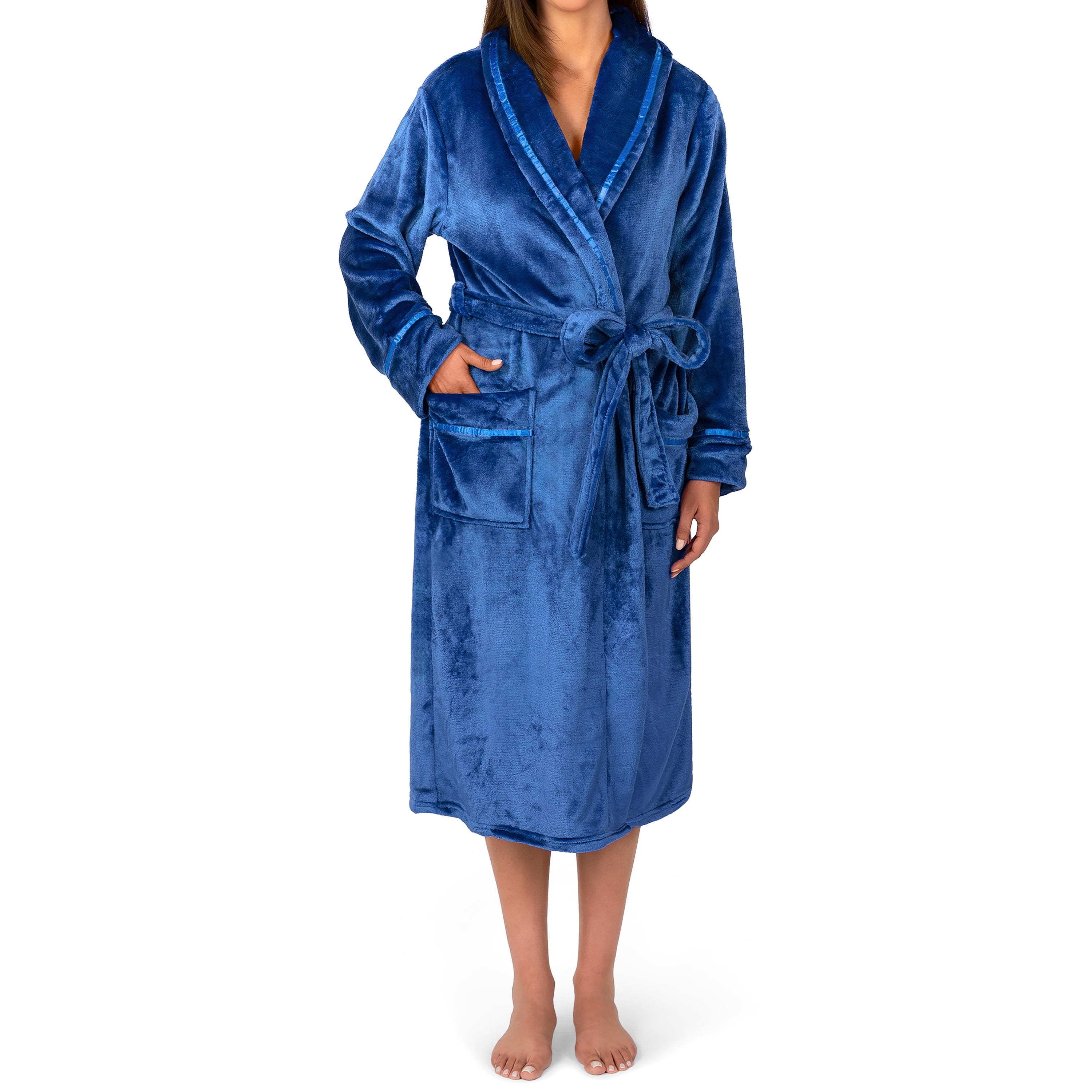 PAVILIA Plush Robe For Women, Blue Fluffy Soft Bathrobe, Lightweight ...