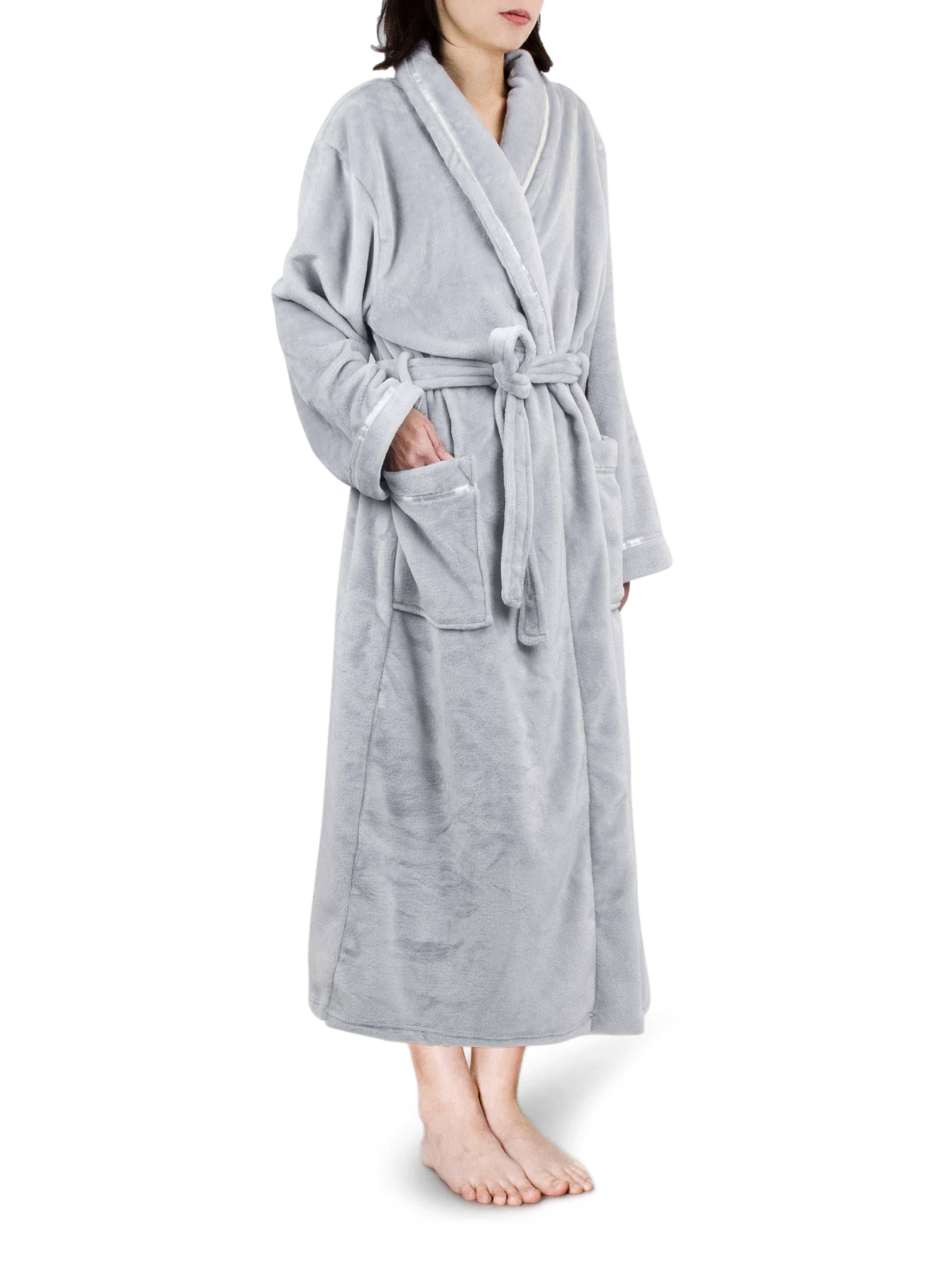 PAVILIA Plush Robe For Women, Light Grey Fluffy Soft Bathrobe ...