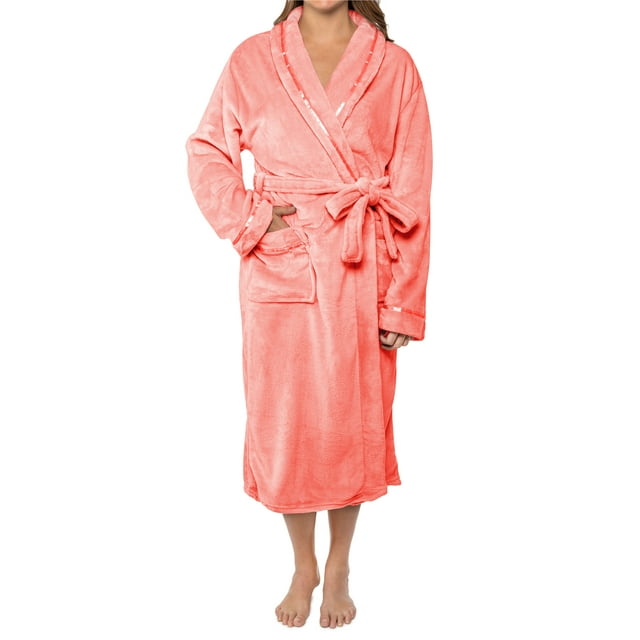 Pavilia Plush Robe For Women Peach Coral Orange Fluffy Soft Bathrobe