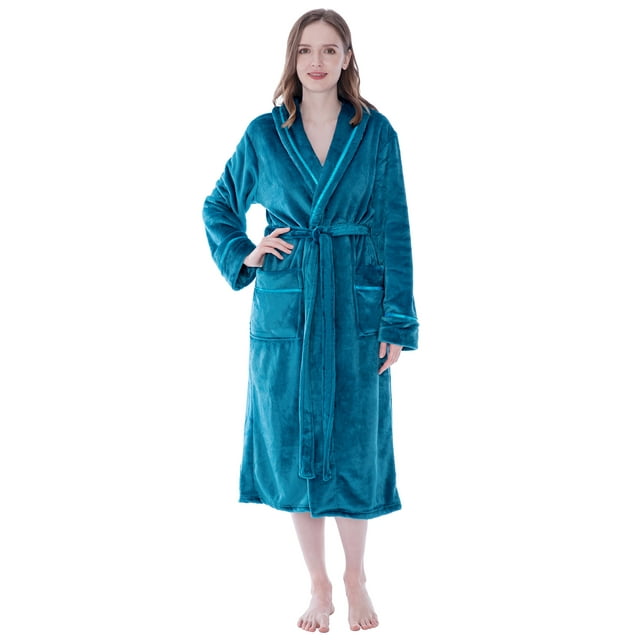 PAVILIA Plush Winter Robe For Women, Turquoise, Soft Fuzzy Spa Robe ...