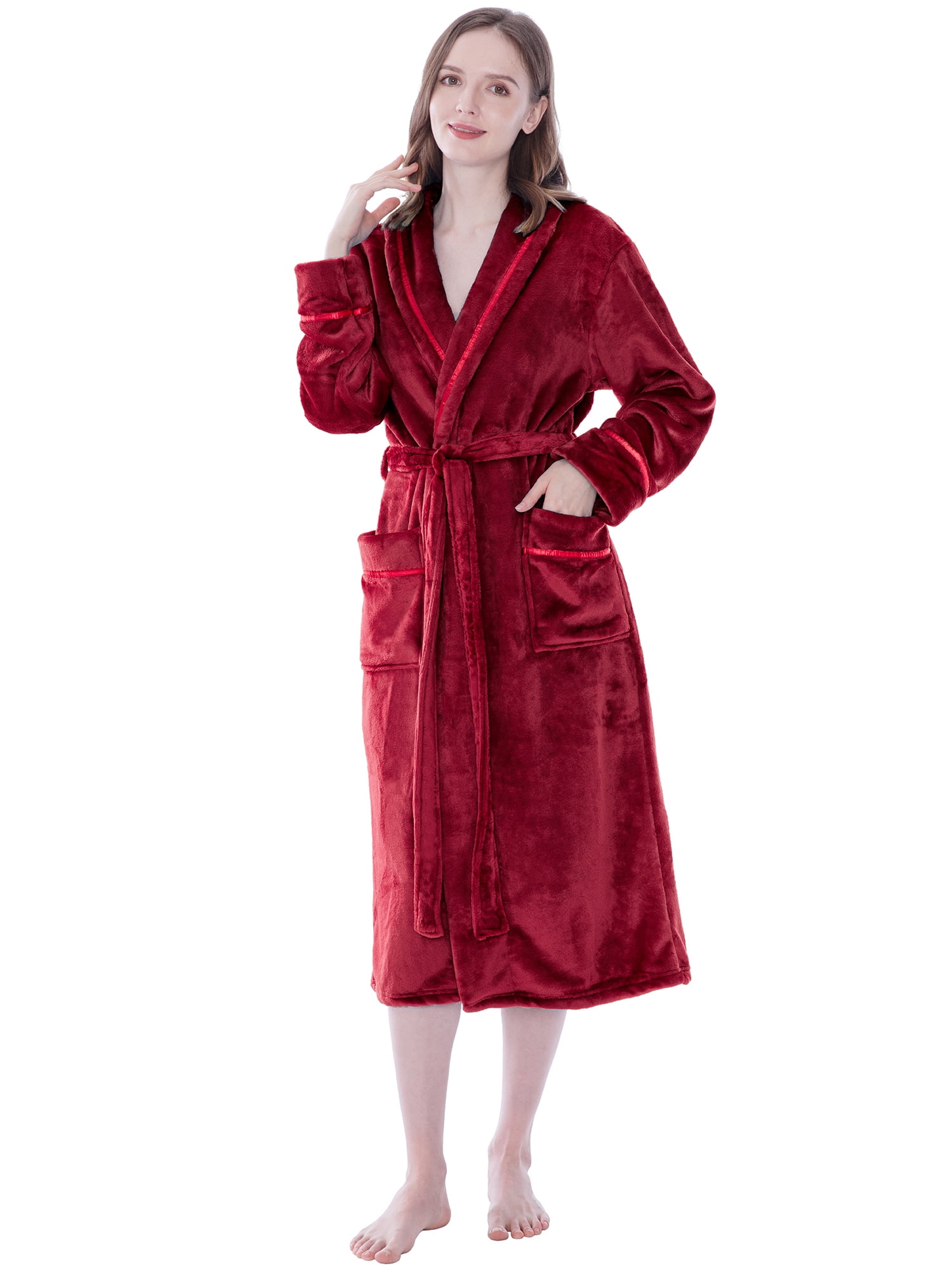 Pavilia Plush Robe For Women Wine Red Maroon Fluffy Soft Bathrobe
