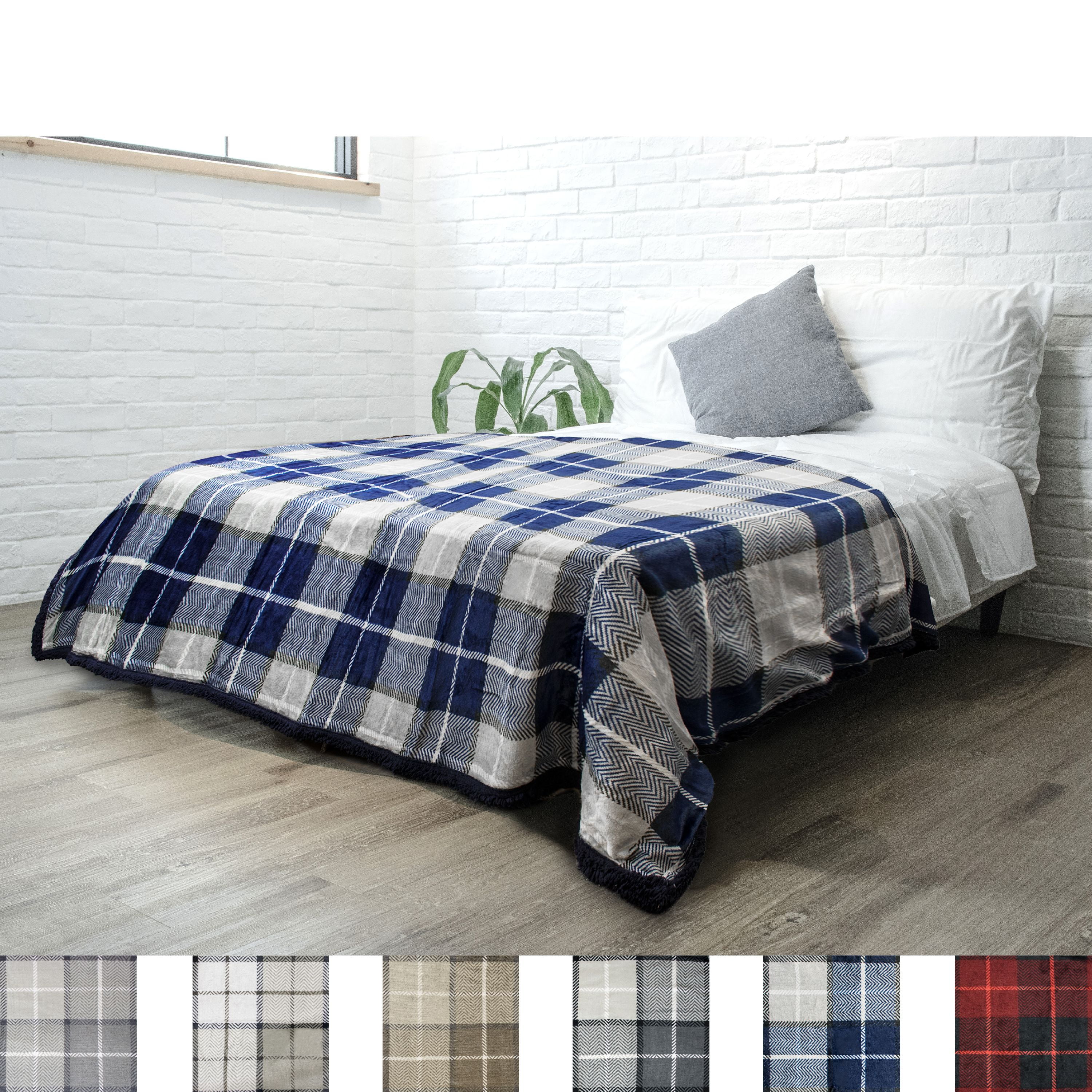 PAVILIA Plaid Sherpa Fleece Blanket | Soft, Warm, Reversible, All ...