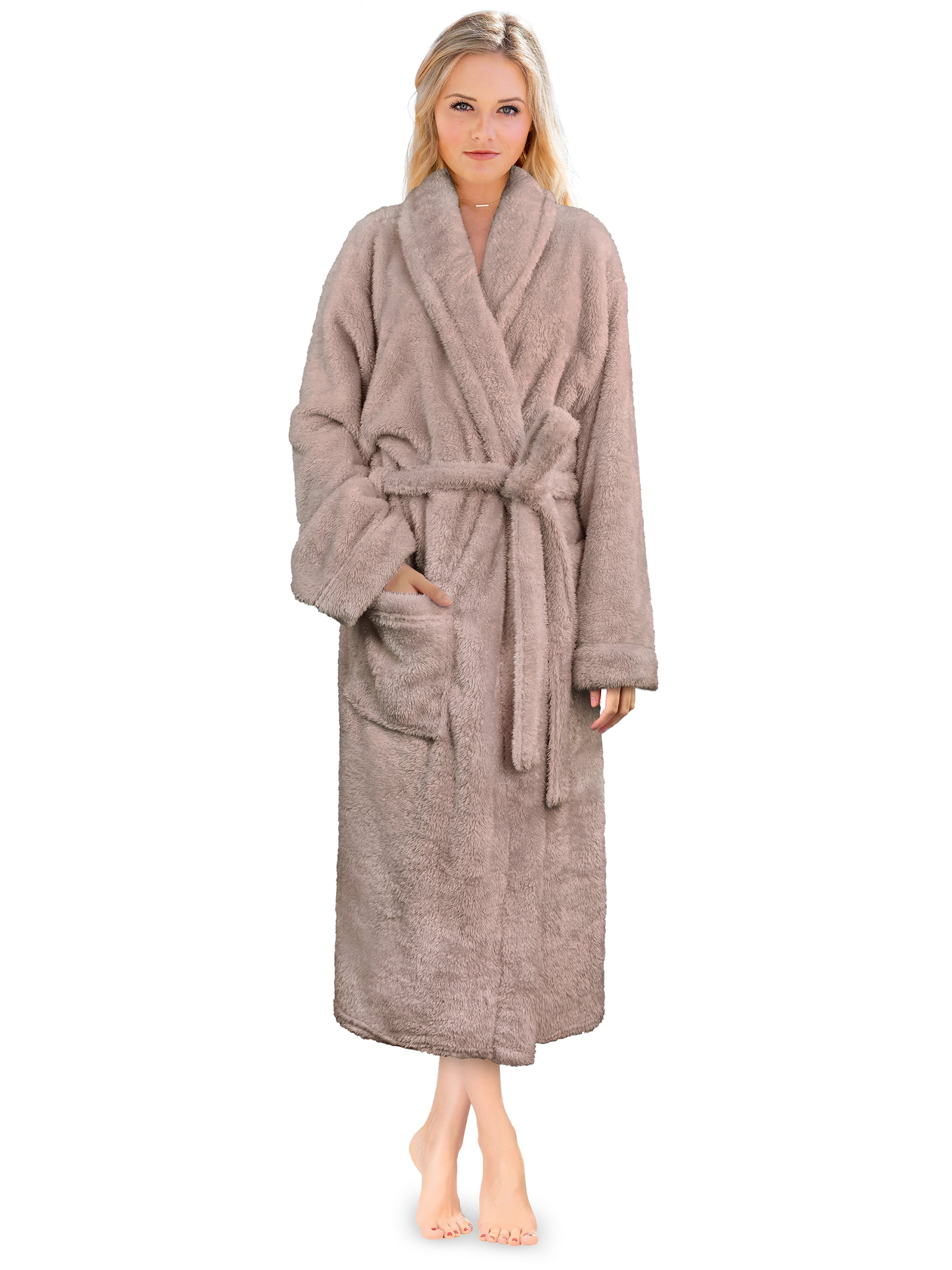 PAVILIA Premium Lightweight Full Length Women's Plush Soft Robe, Warm Fleece Sherpa Bathrobe (L ...