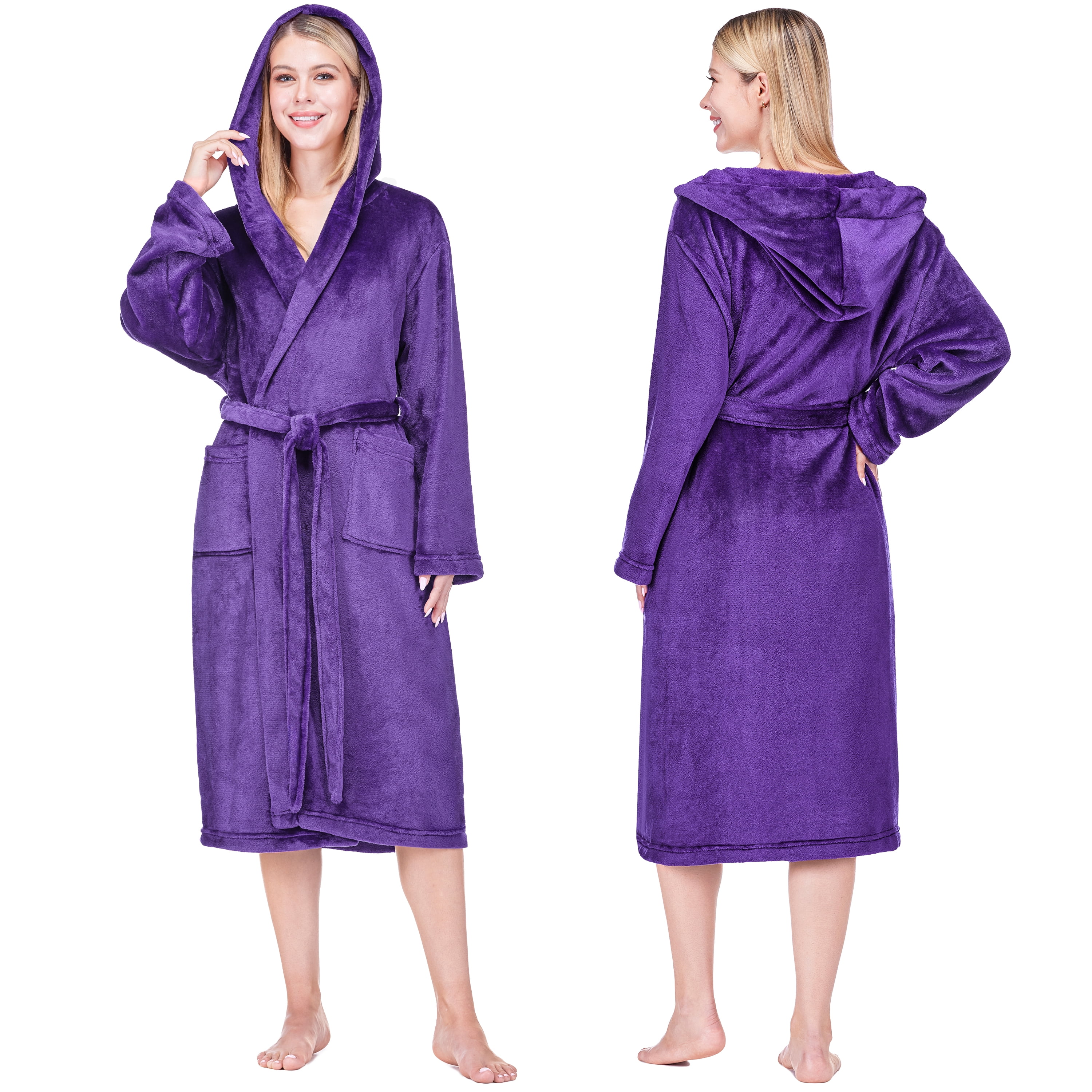 PAVILIA Women’s Hooded Fleece Robe, Soft Plush Long Bathrobe with Hood ...