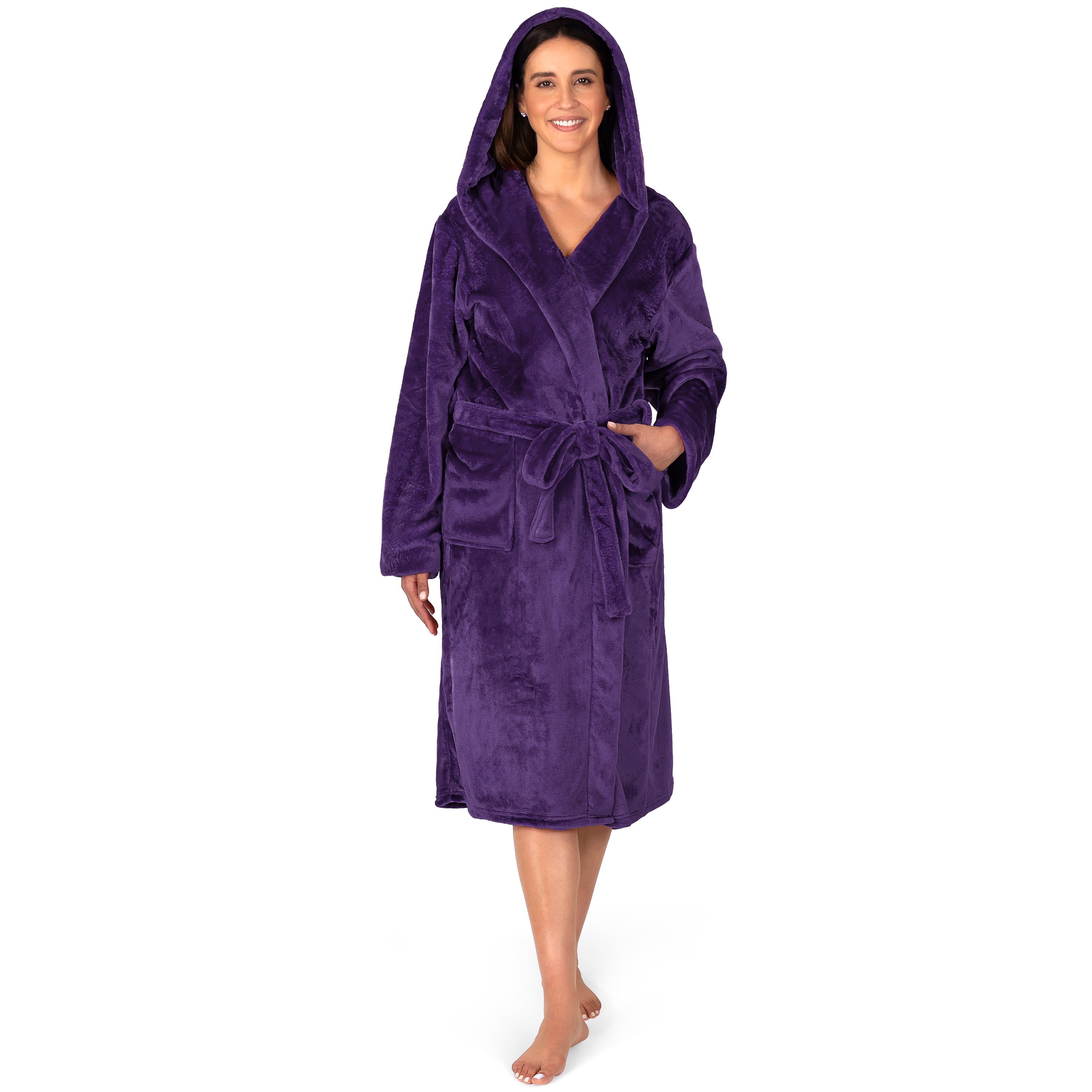 PAVILIA Purple Women Robe with Hood, Fleece Lightweight Soft Long ...