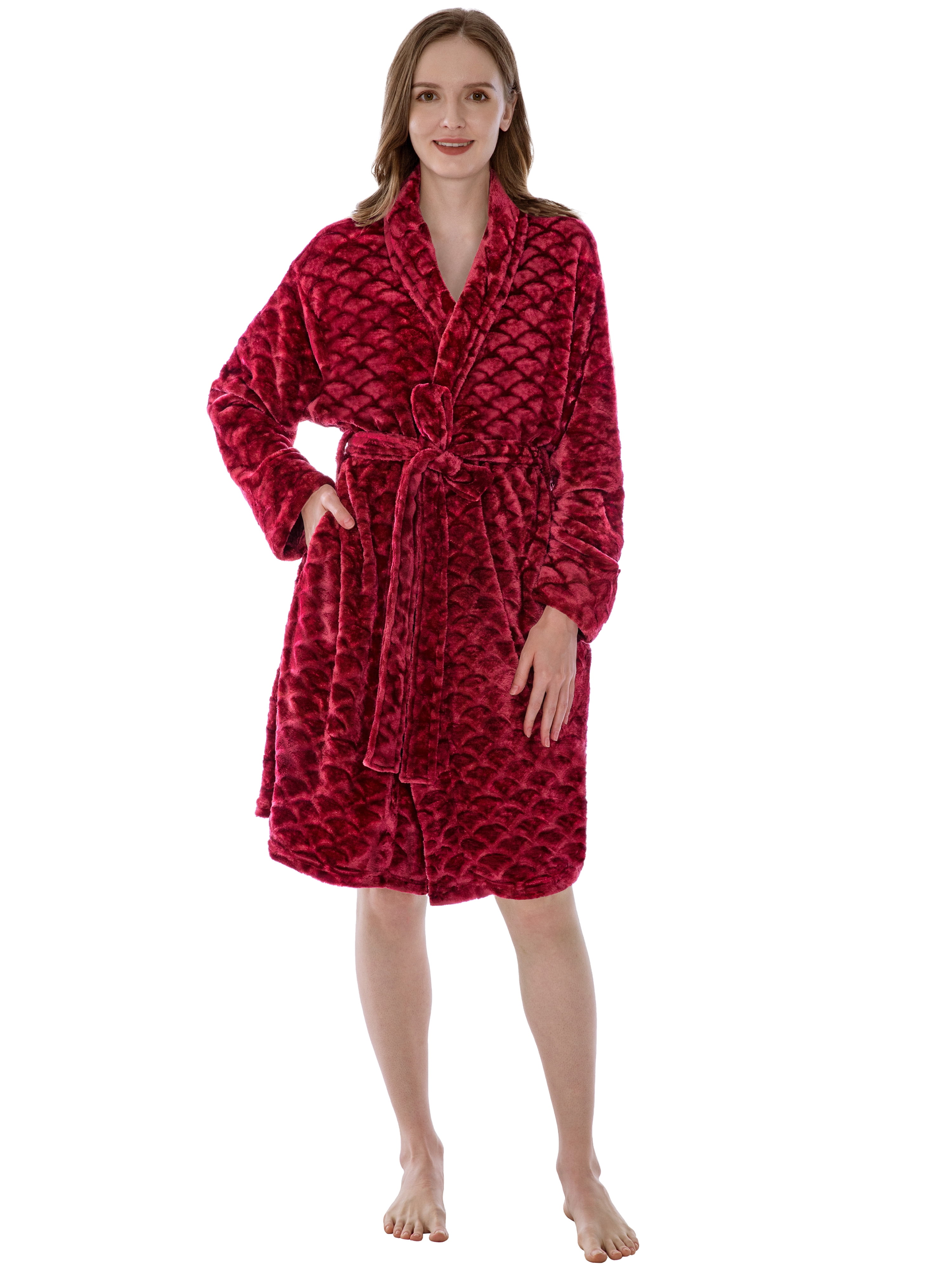 PAVILIA Red Short Robes for Women, Plush Soft Womens Bathrobe ...