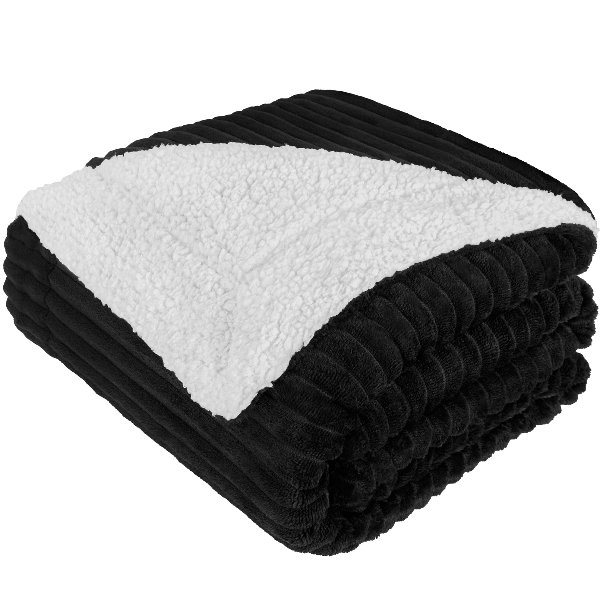 PAVILIA Reversible Sherpa Fleece Throw Blanket Twin Black, Soft Fuzzy ...