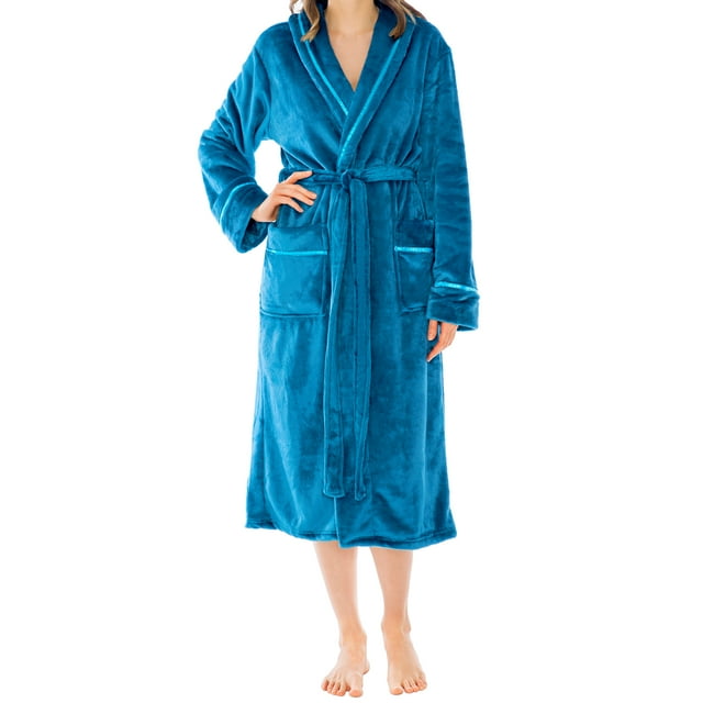 PAVILIA Plush Robe For Women, Turquoise Teal Blue Fluffy Soft Bathrobe ...