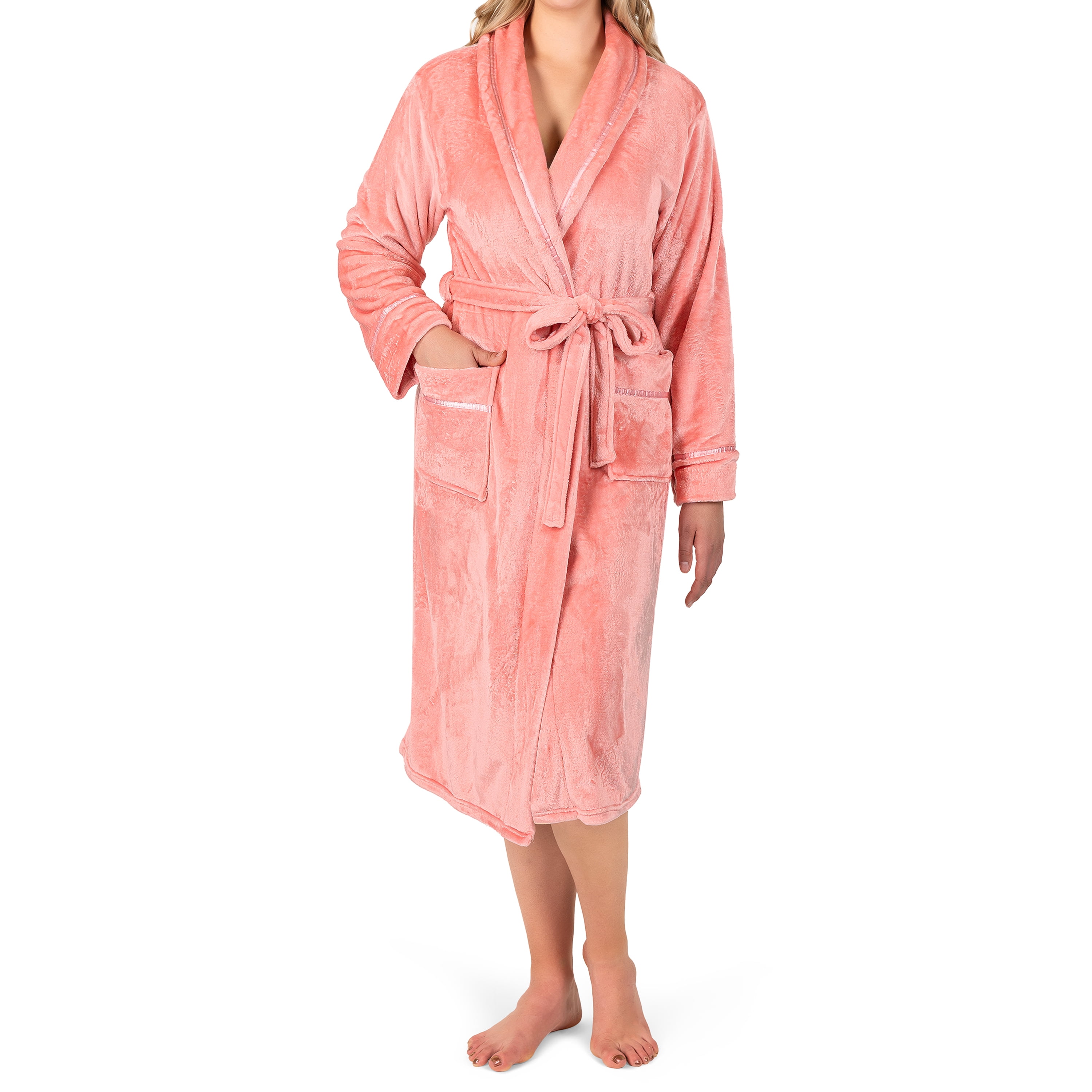 PAVILIA Plush Robe For Women, Peach Coral Orange Fluffy Soft Bathrobe ...