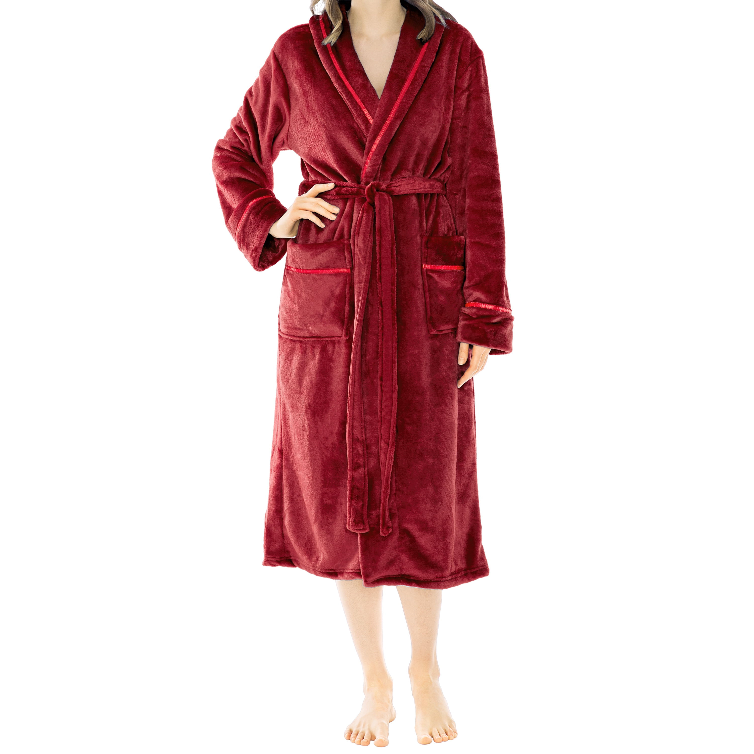 PAVILIA Plush Robe For Women, Wine Red Maroon Fluffy Soft Bathrobe ...