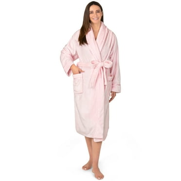 FASCIINO Women's Plush Pink Velour Microfiber Fleece Spa Robe with ...