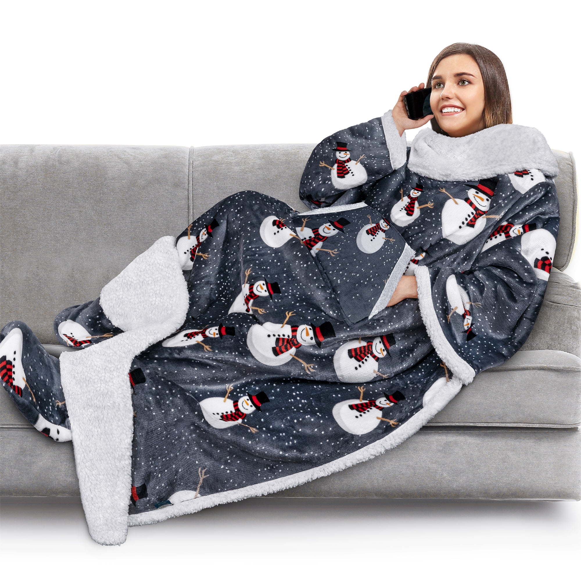 PAVILIA Oversized Sherpa Blanket with Sleeves, Foot Pocket, Cozy ...