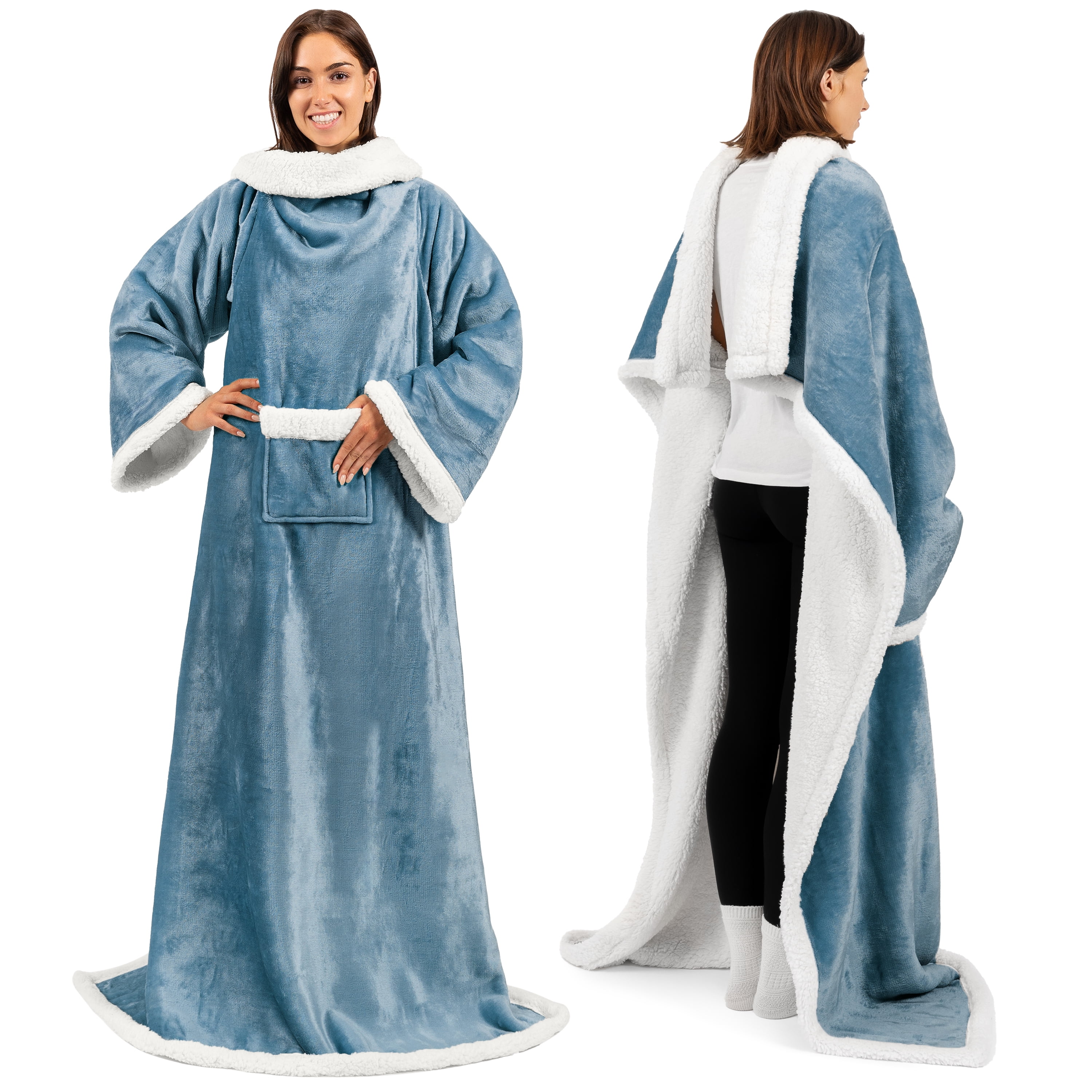 PAVILIA Sherpa Fleece Blanket with Sleeves Women Men Adult, Wearable ...