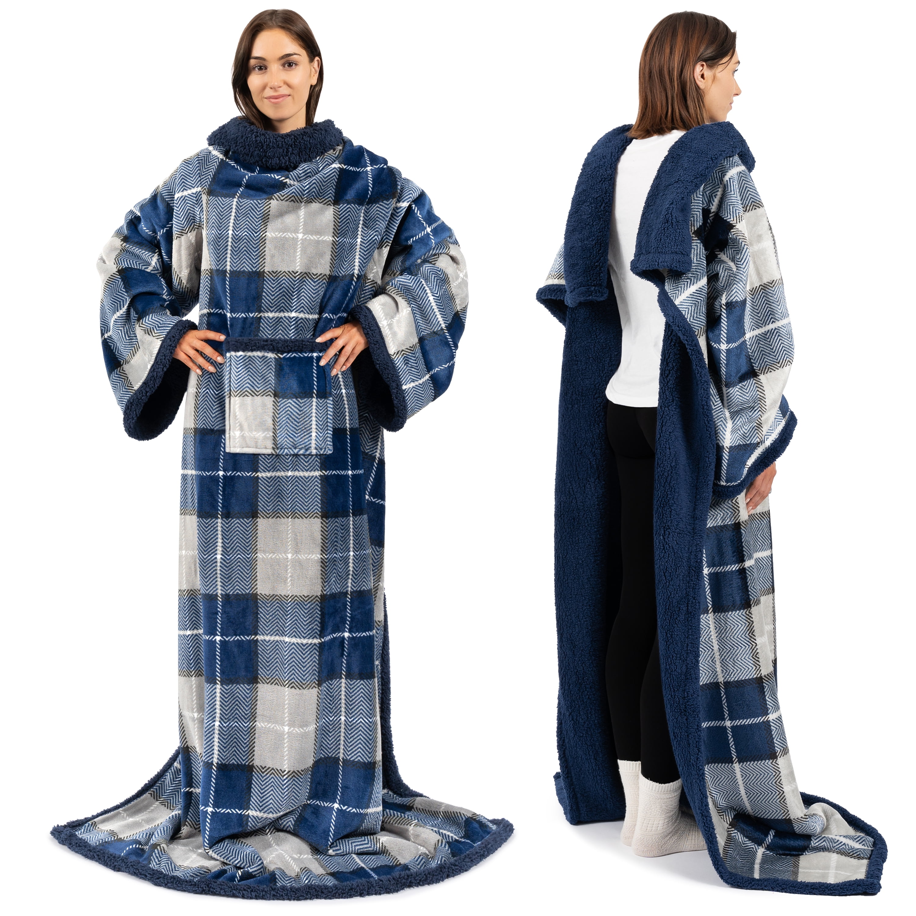 PAVILIA Sherpa Fleece Blanket with Sleeves Women Men Adult, Wearable ...