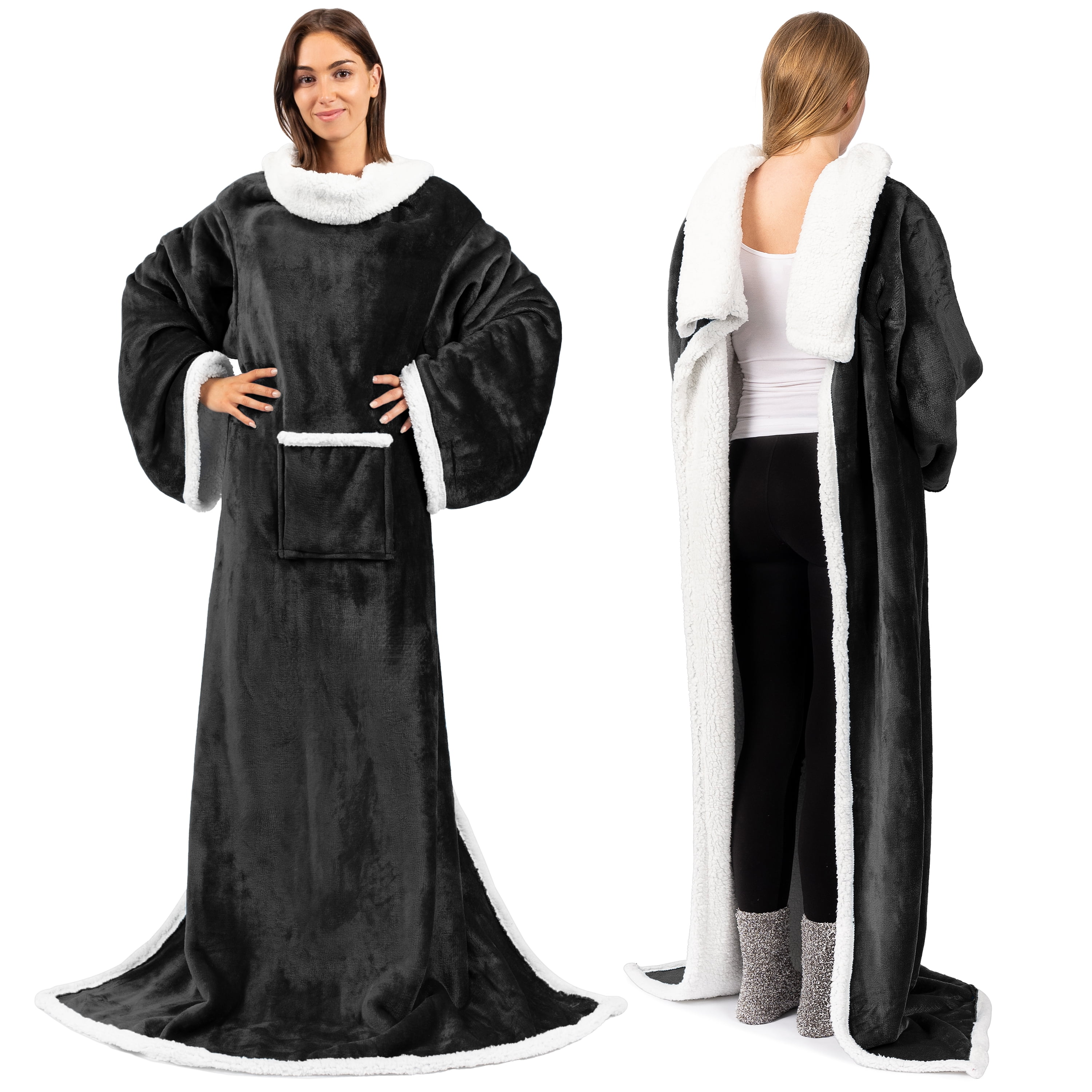 PAVILIA Sherpa Fleece Wearable Blanket with Sleeves, Soft Plush Snuggle ...