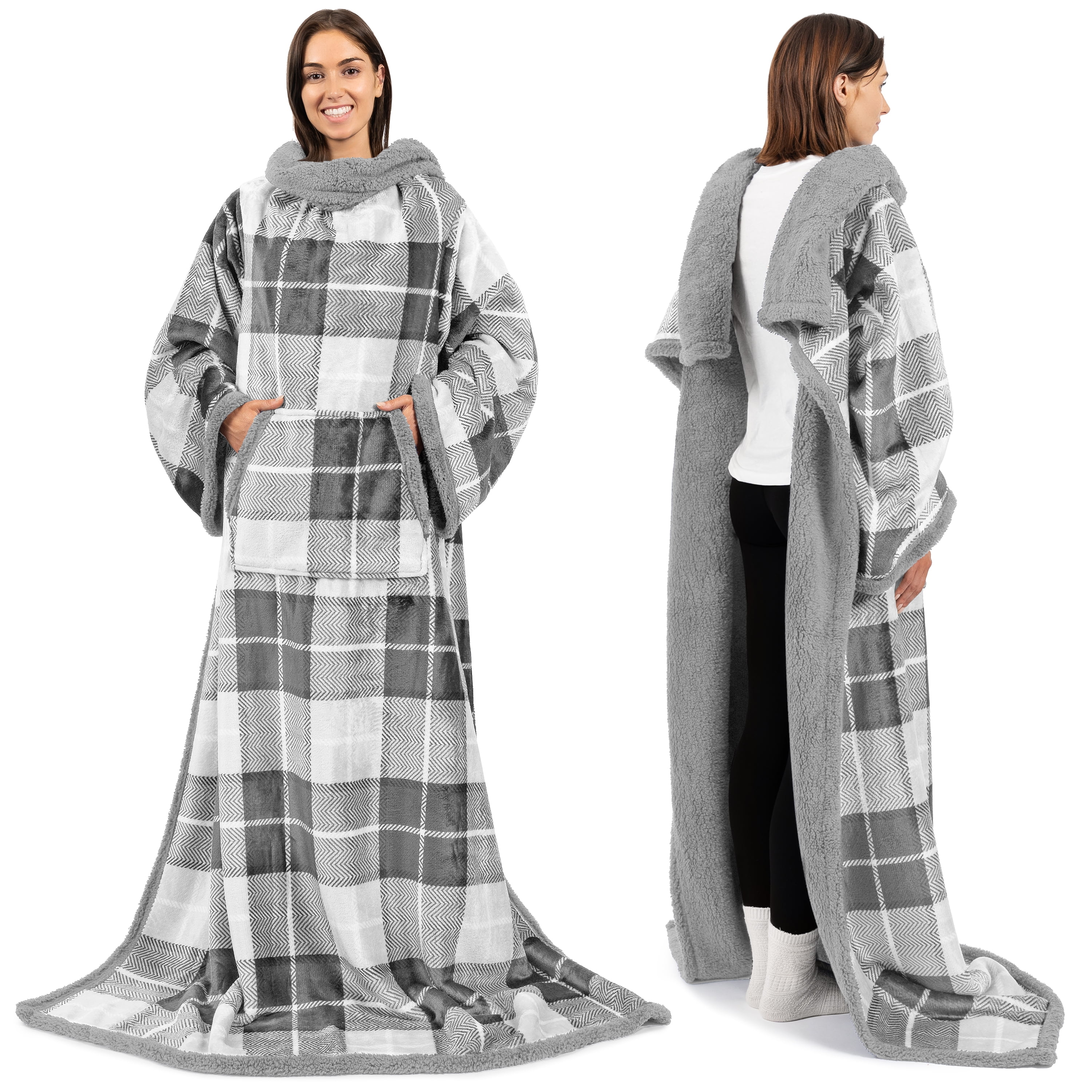 PAVILIA Sherpa Wearable Blanket with Sleeves and Pocket, Plush Thick ...