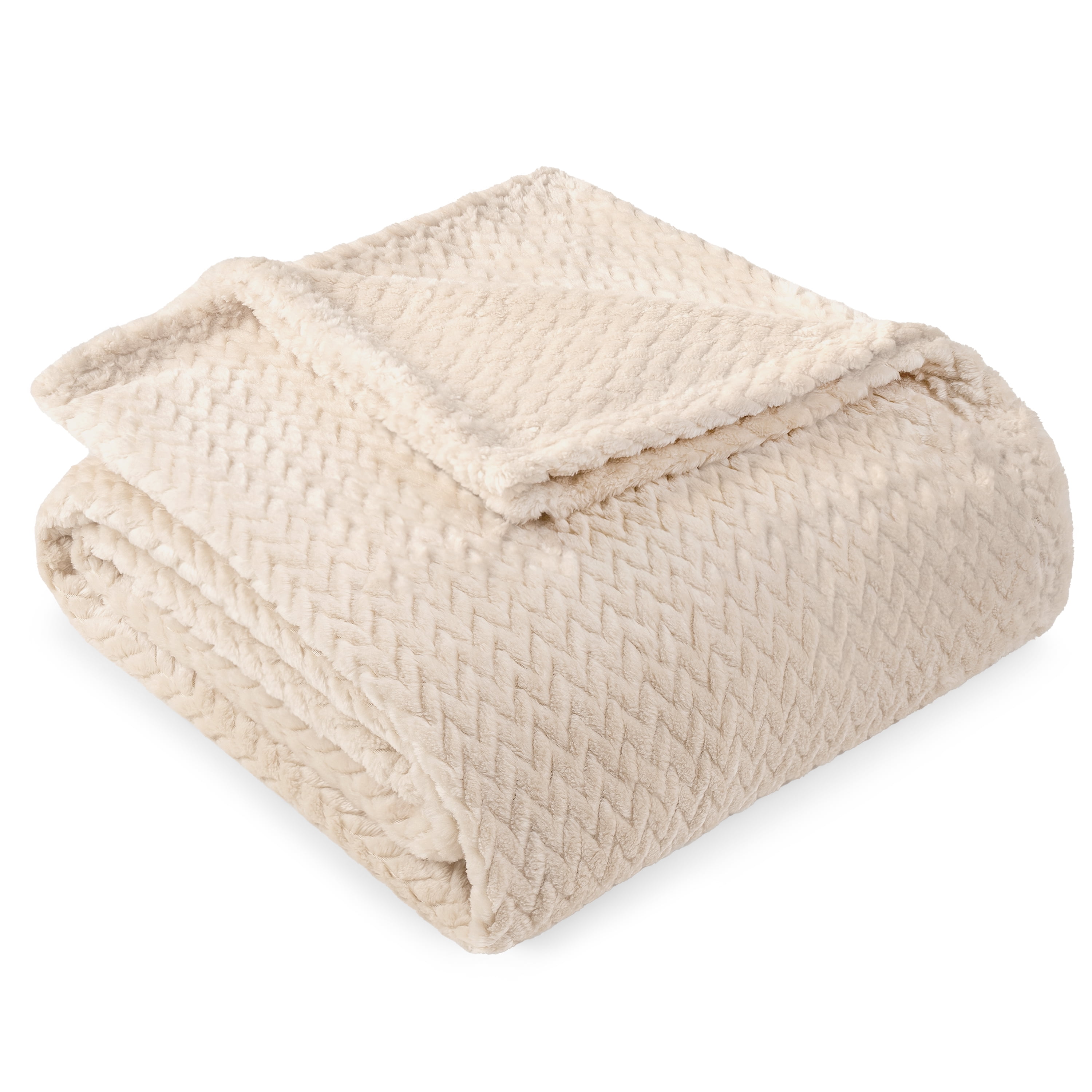 PAVILIA Premium Flannel Fleece Ivory Throw Blanket, Lightweight, Warm ...
