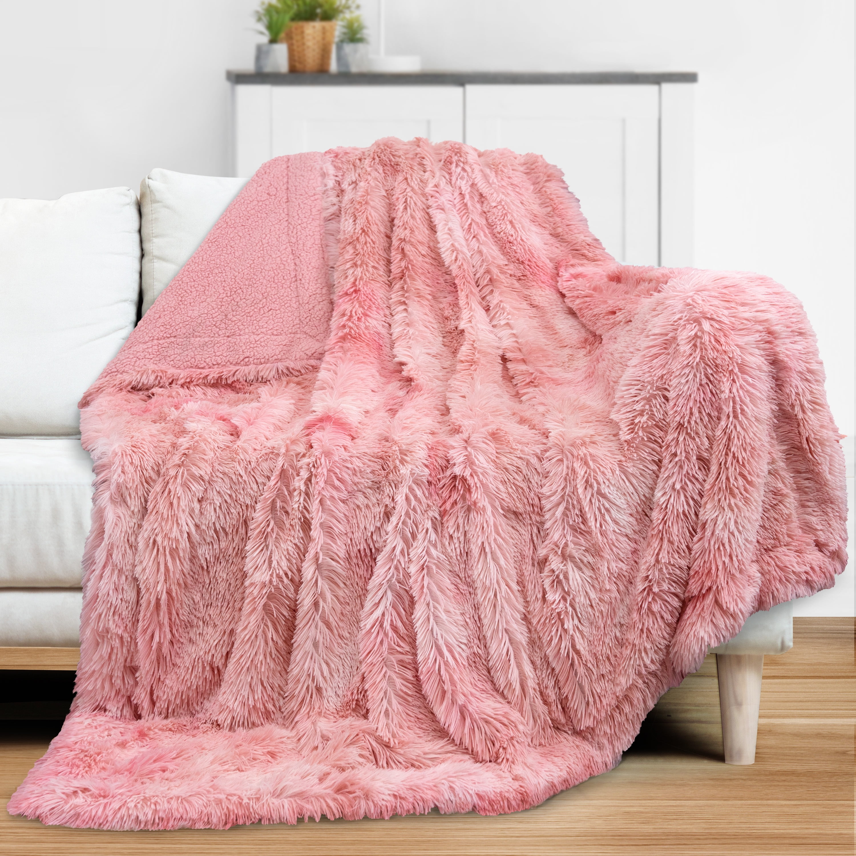 Pavilia Soft Fluffy Faux Fur Throw Blanket Tie Dye Pink Shaggy Furry