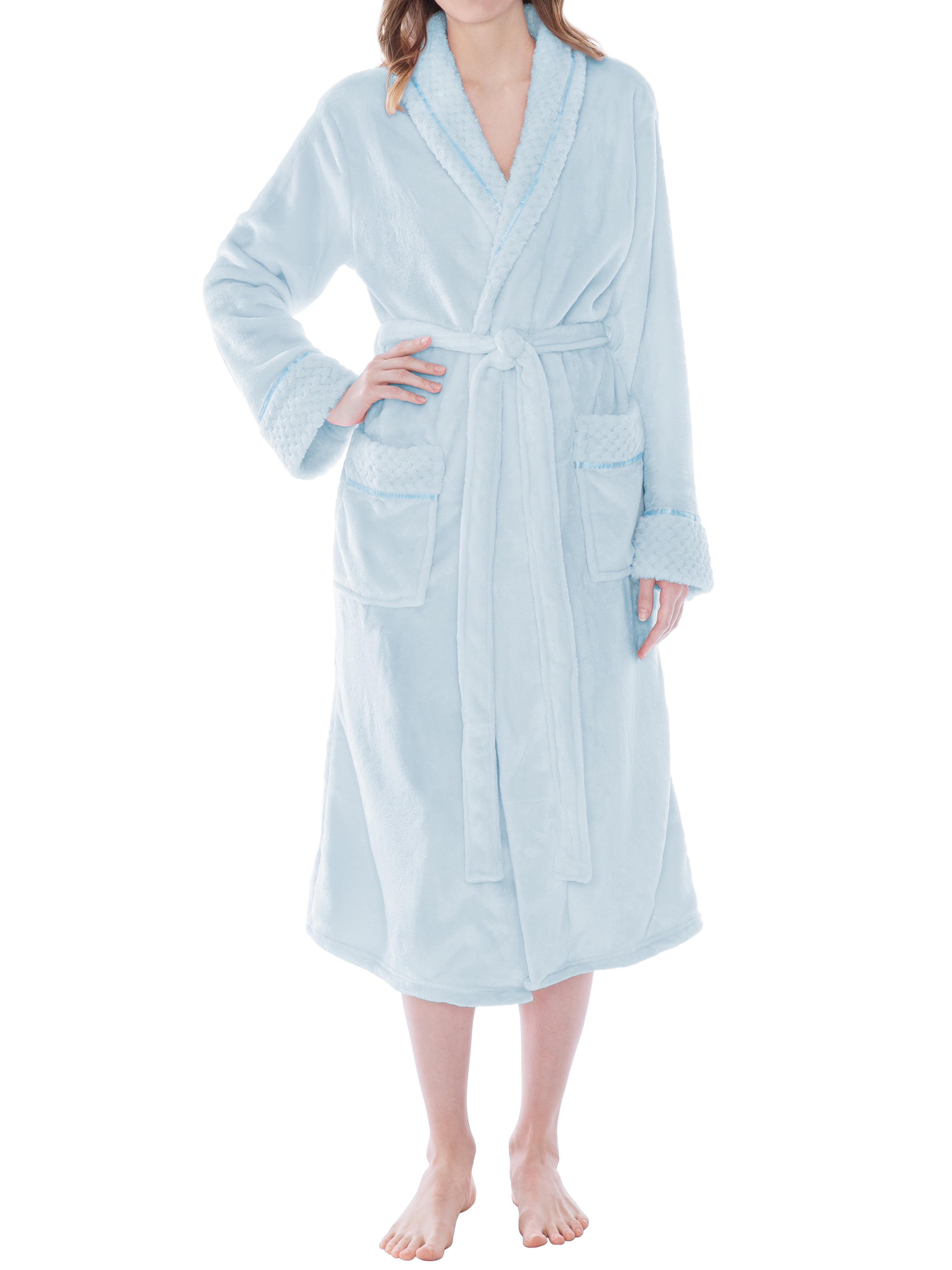Pavilia Soft Plush Women Fleece Robe Light Blue Cozy Bathrobe Female