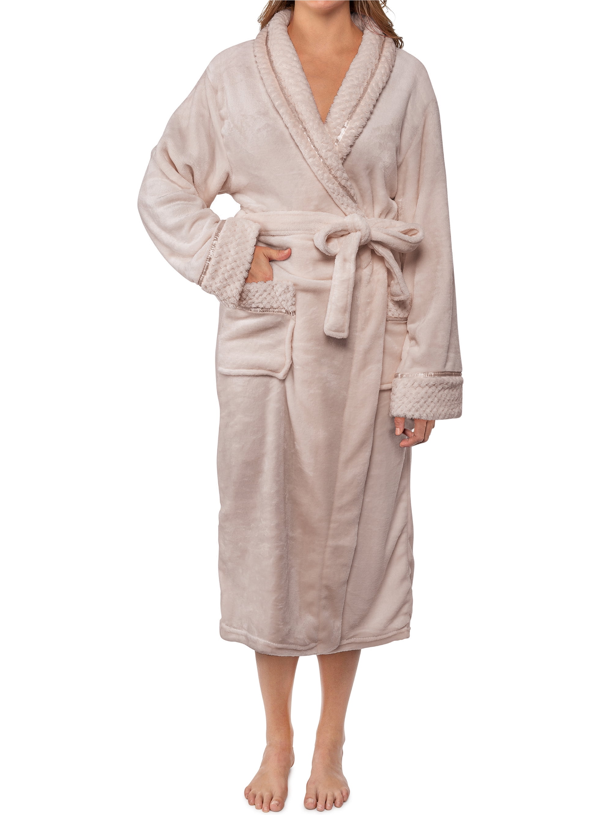 PAVILIA Soft Plush Women Fleece Robe, Taupe Light Brown Cozy Bathrobe ...
