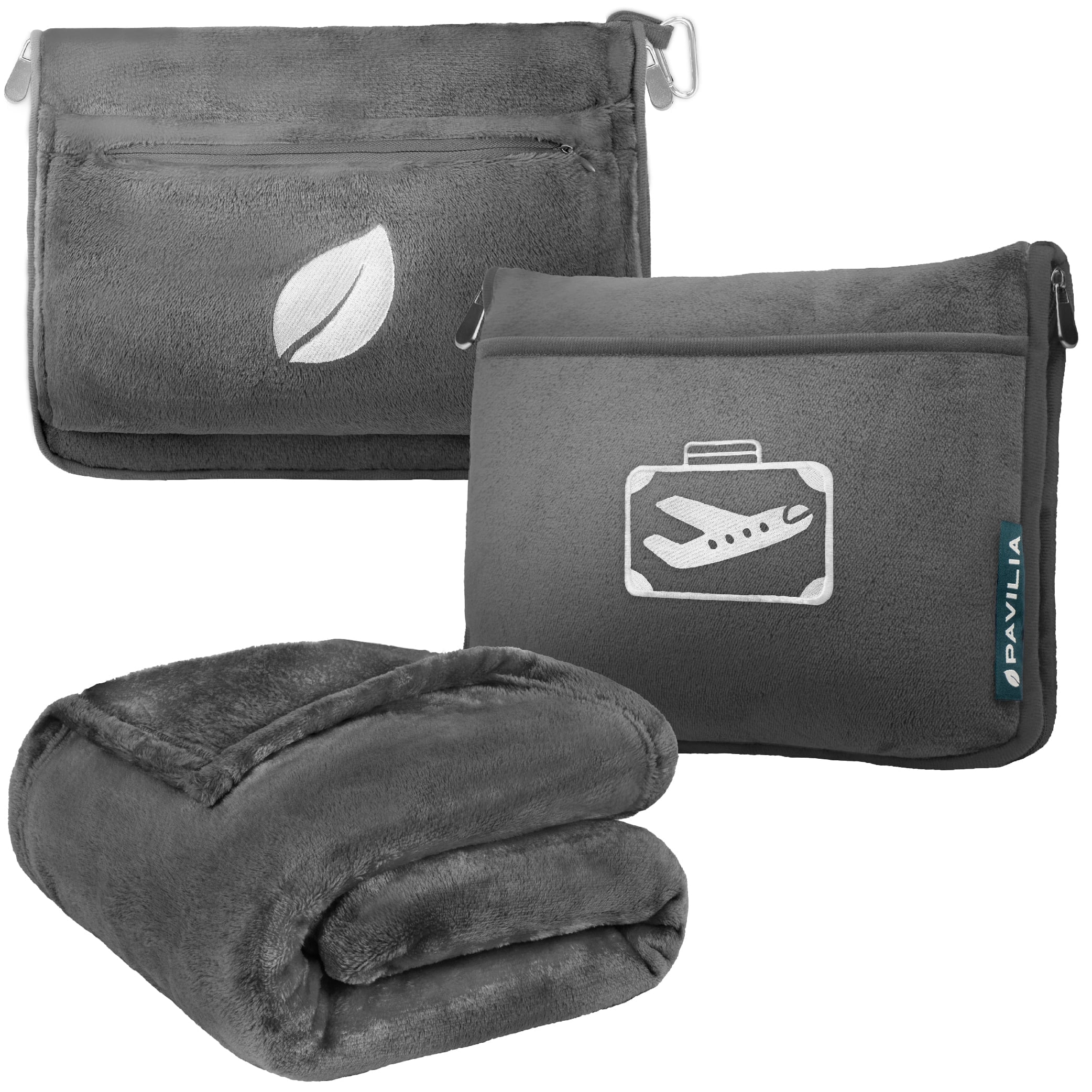 PAVILIA Travel Blanket Pillow in Soft Bag with Pockets, Airplane ...
