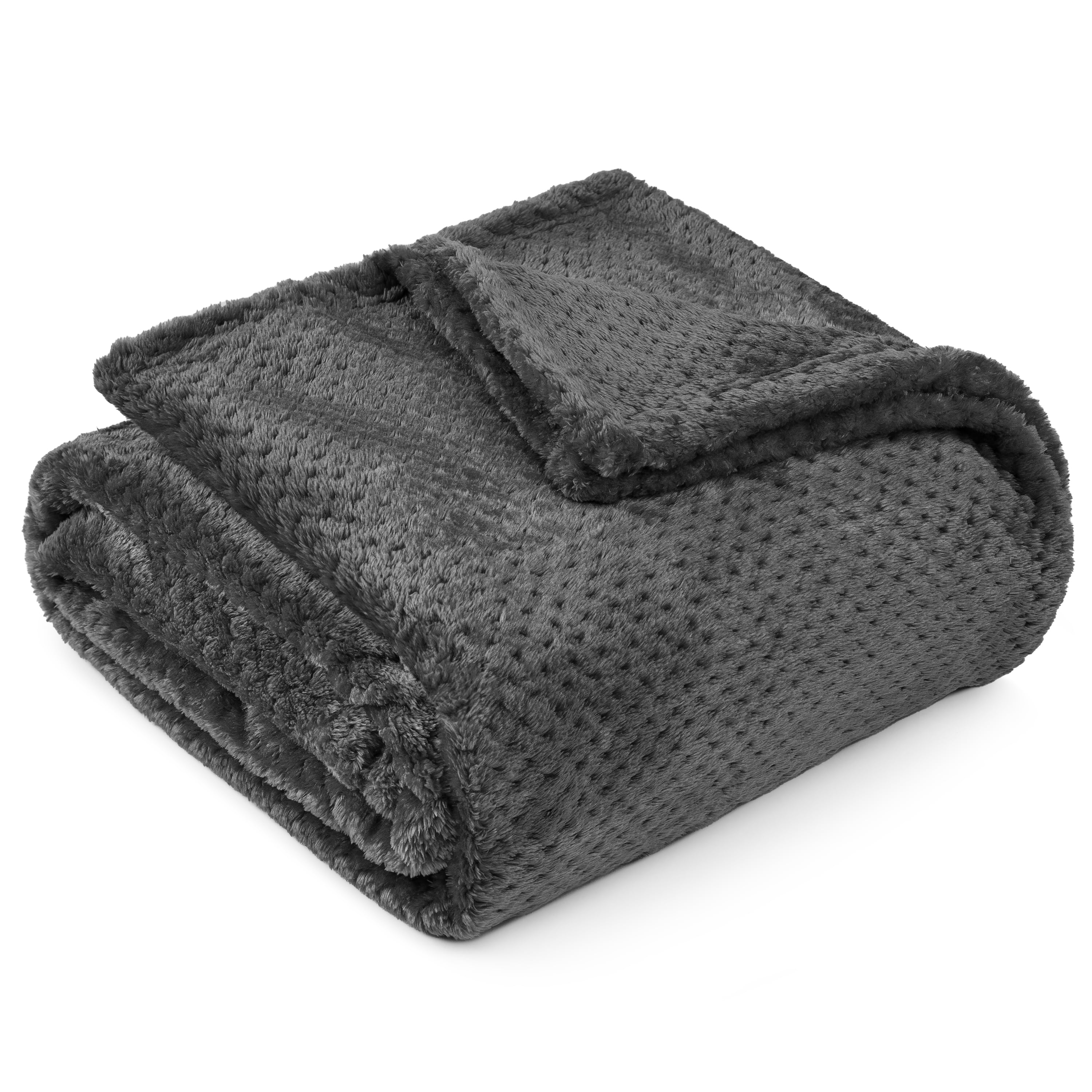 PAVILIA Premium Flannel Fleece Waffle Textured Throw Blanket, Dark Gray ...
