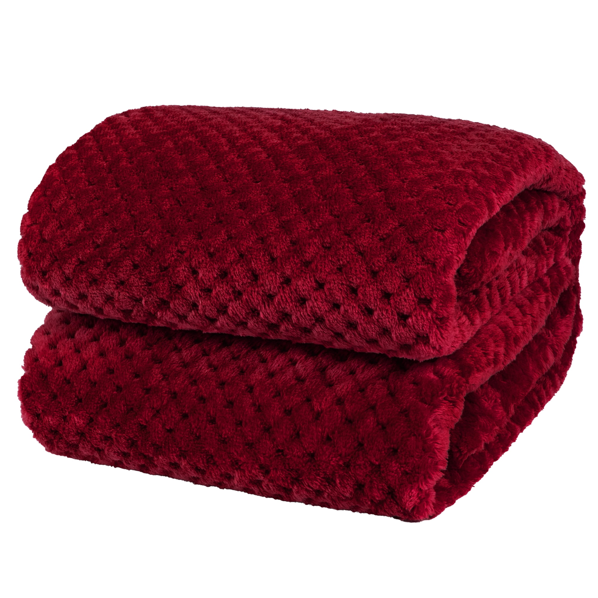 PAVILIA Premium Flannel Fleece Waffle Textured Throw Blanket, Maroon ...