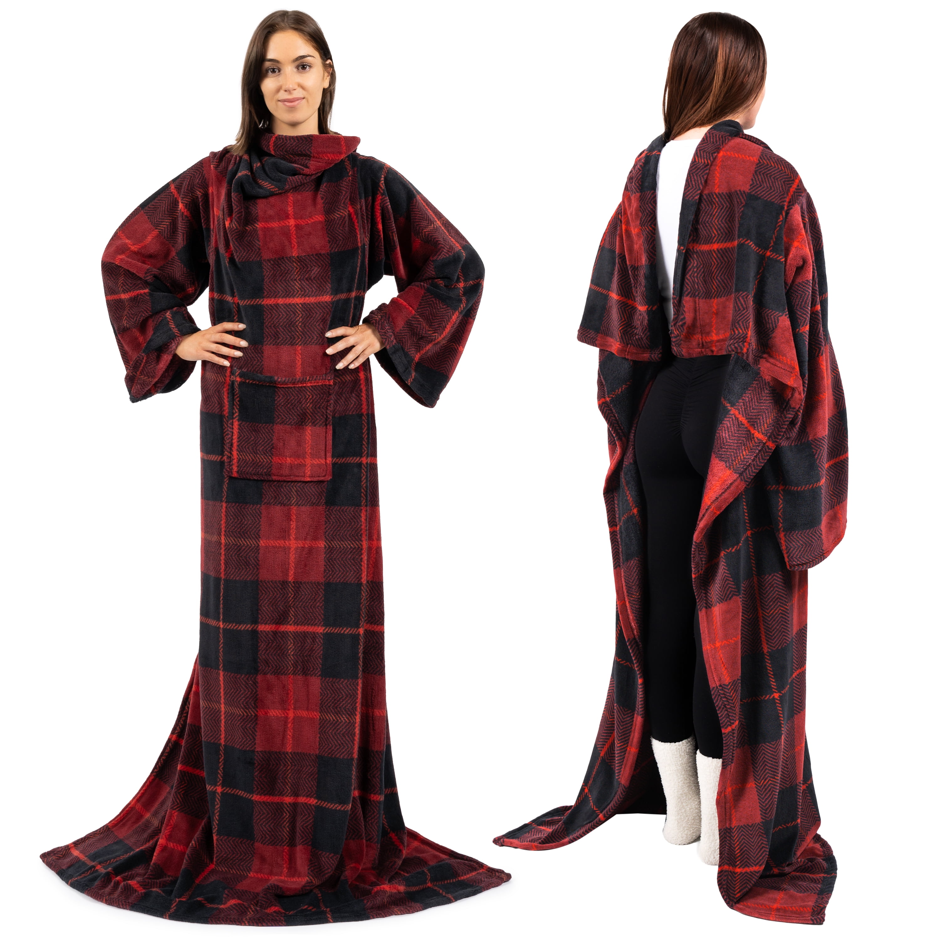 PAVILIA Wearable Blanket with Sleeves for Adult Women Men, Cozy Fleece ...