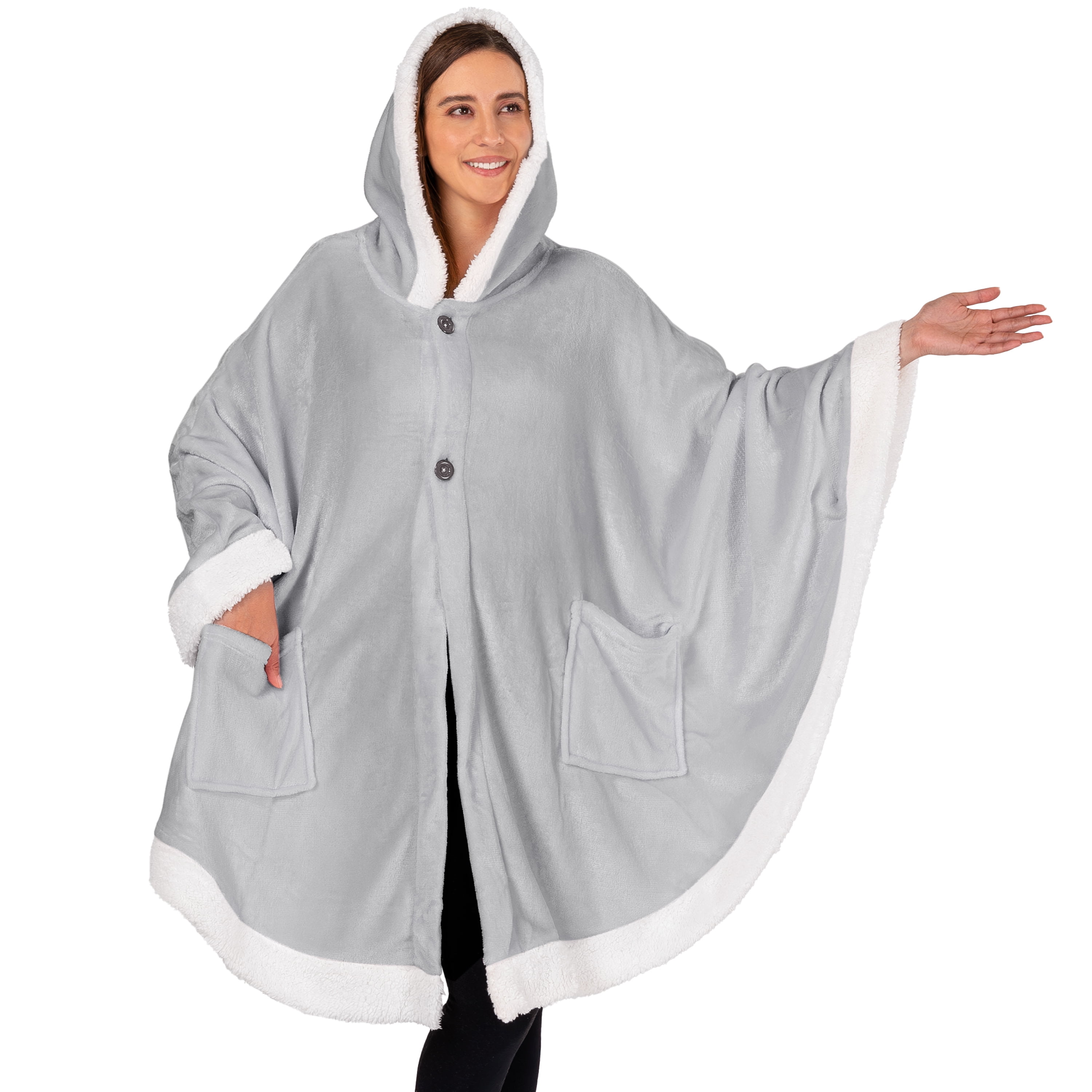 PAVILIA Wearable Blanket for Women, Plush Fleece Poncho Cape with Hood ...