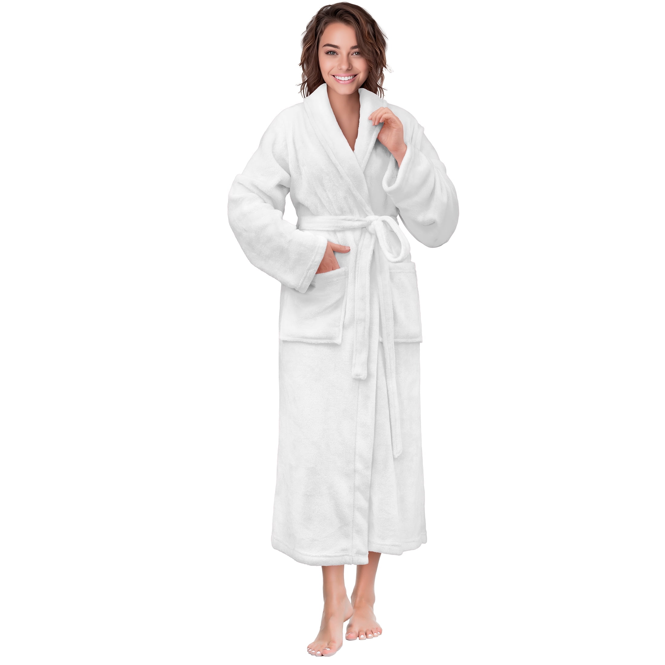 Pavilia White Women Robe Fleece Plush Soft Fluffy Fuzzy Cozy Warm Lightweight Bathrobe Shower