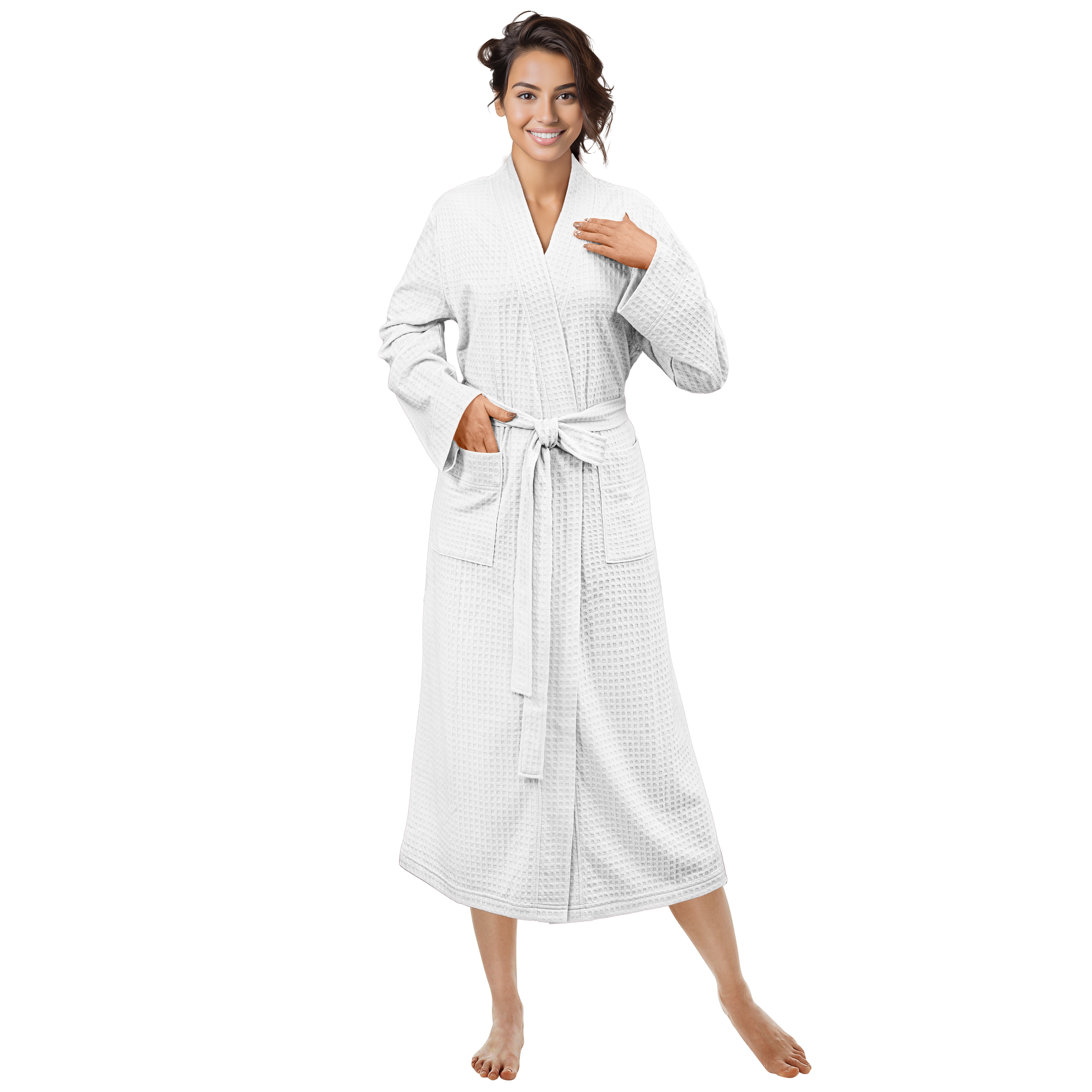 HeatWave European Spa & Bath White Waffle Weave Terry Cloth Robe w ...