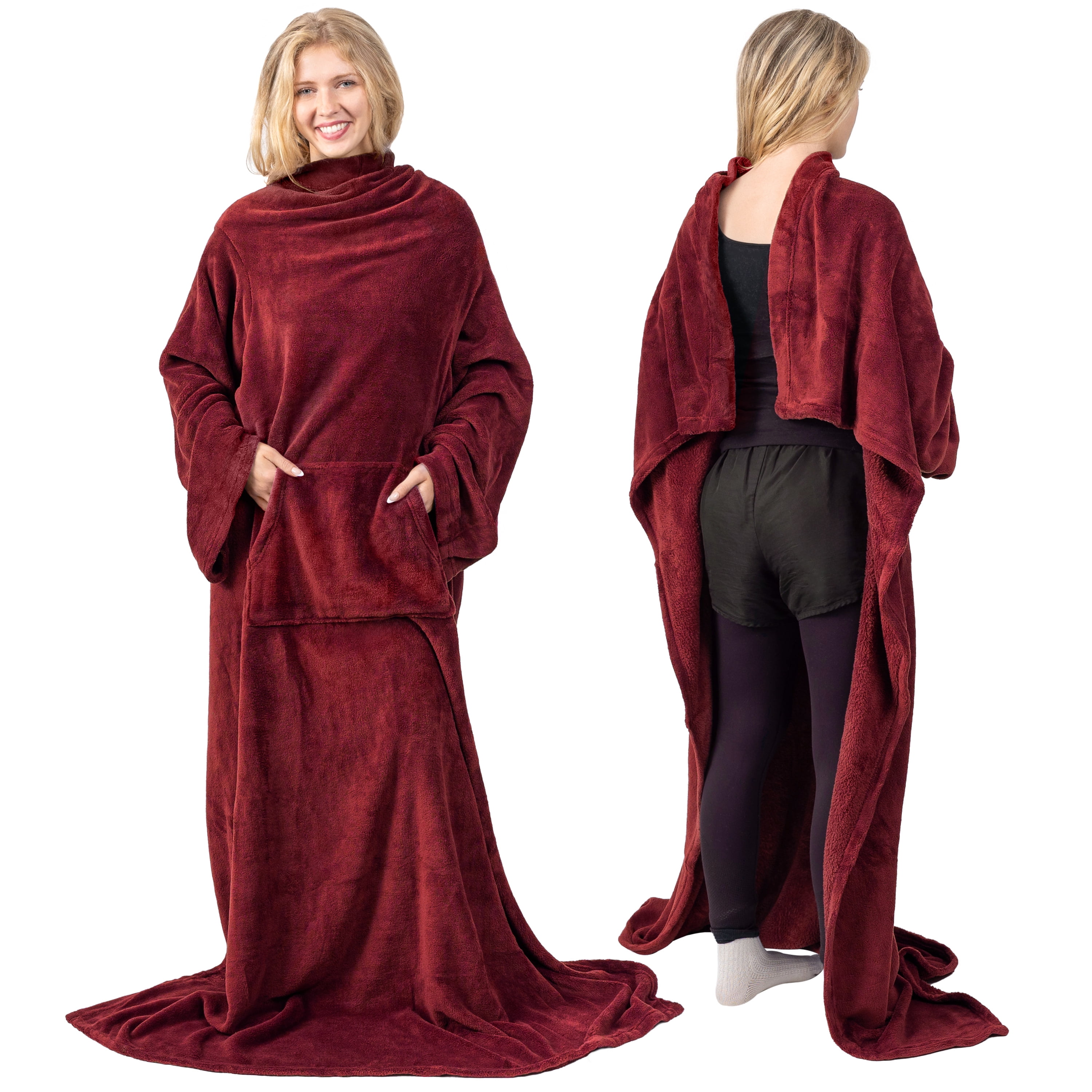 PAVILIA Premium Cozy Wrap Wear Snuggle Fleece Blanket with Sleeves, Arm ...