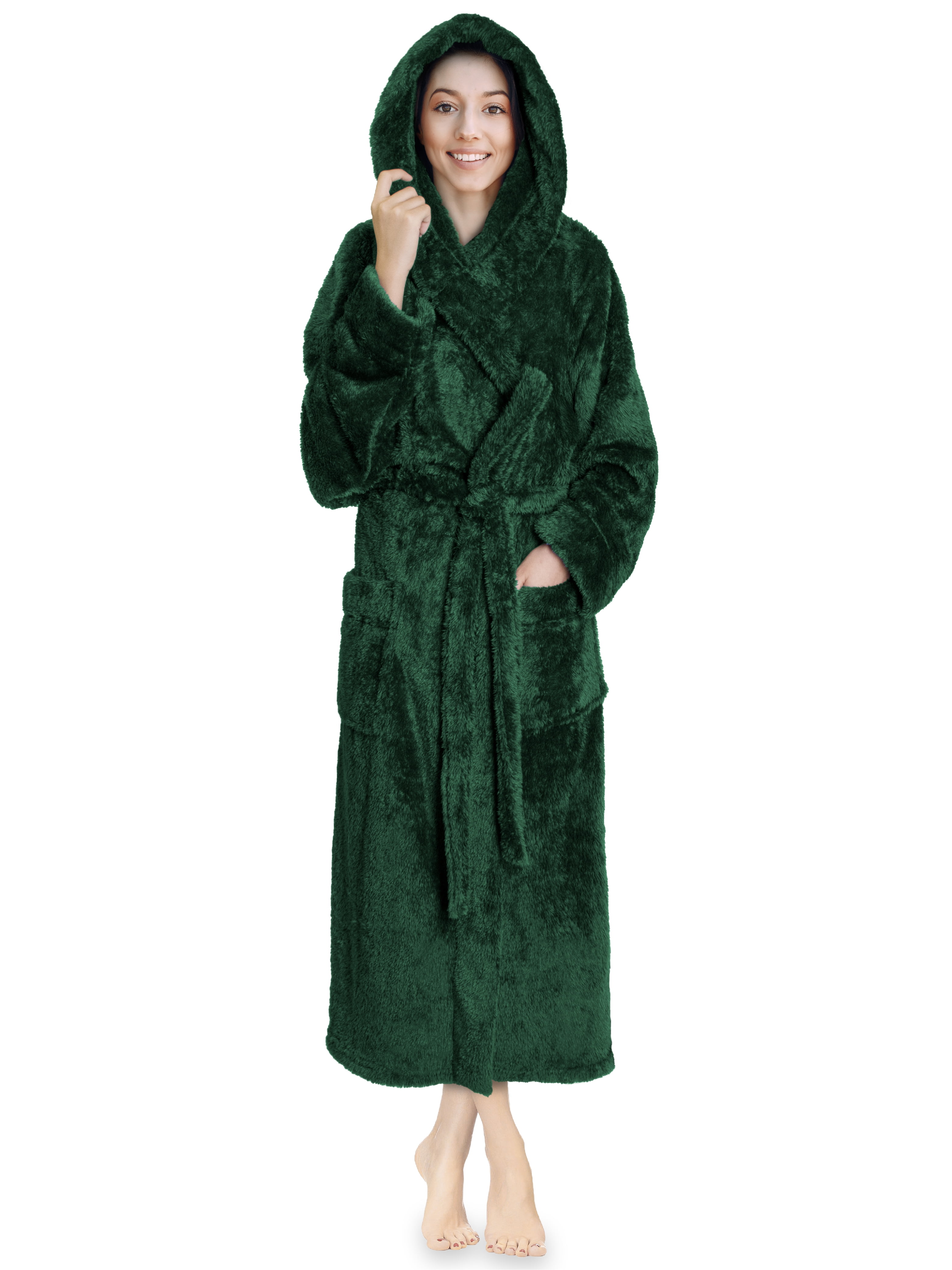PAVILIA Women Hooded Plush Soft Robe | Fluffy Warm Fleece Sherpa Shaggy ...