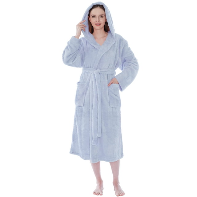 PAVILIA Women Hooded Plush Soft Robe | Fluffy Warm Fleece Sherpa Shaggy Bathrobe (L/XL, Light ...