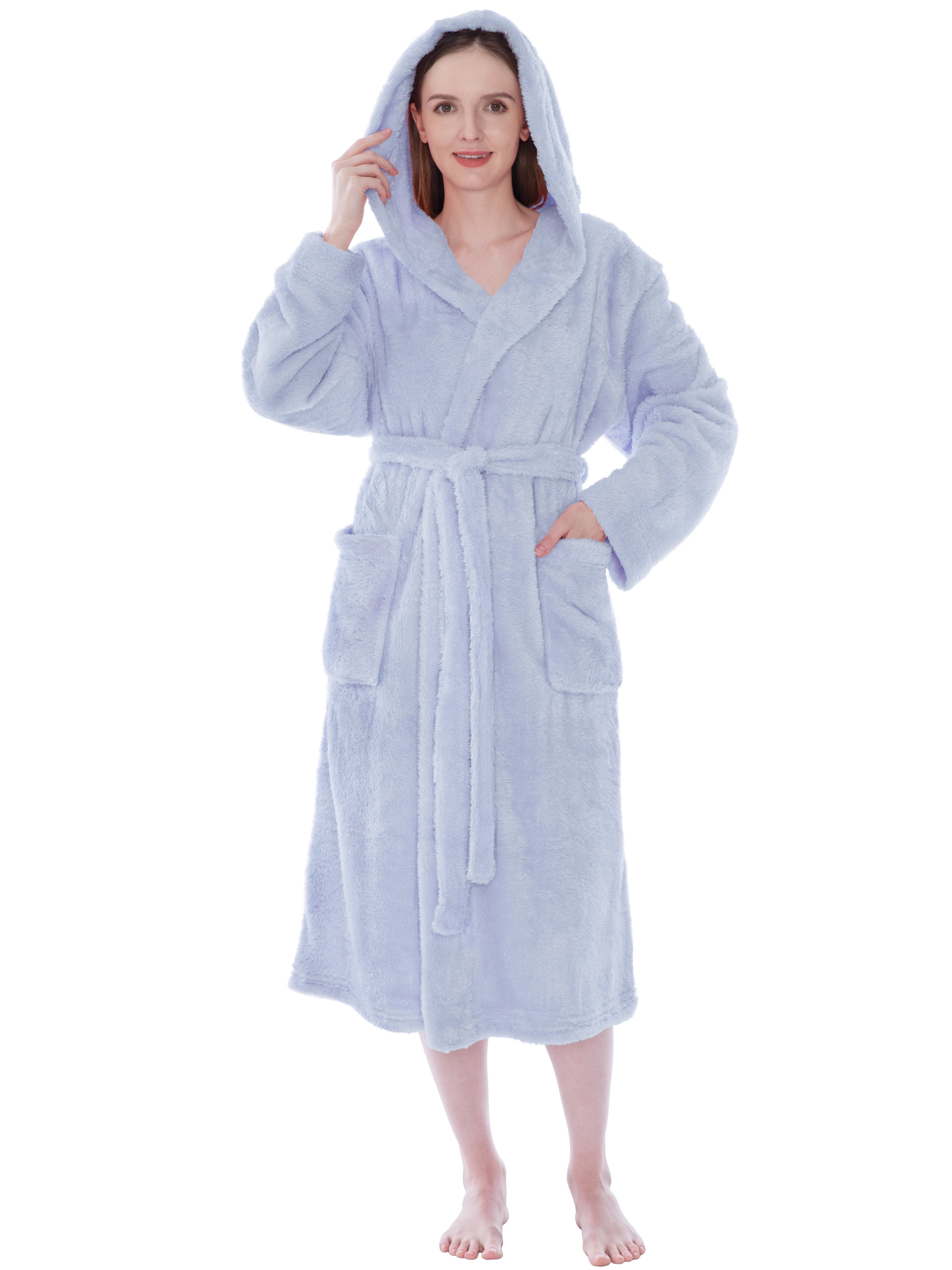 PAVILIA Women Hooded Plush Soft Robe | Fluffy Warm Fleece Sherpa Shaggy ...