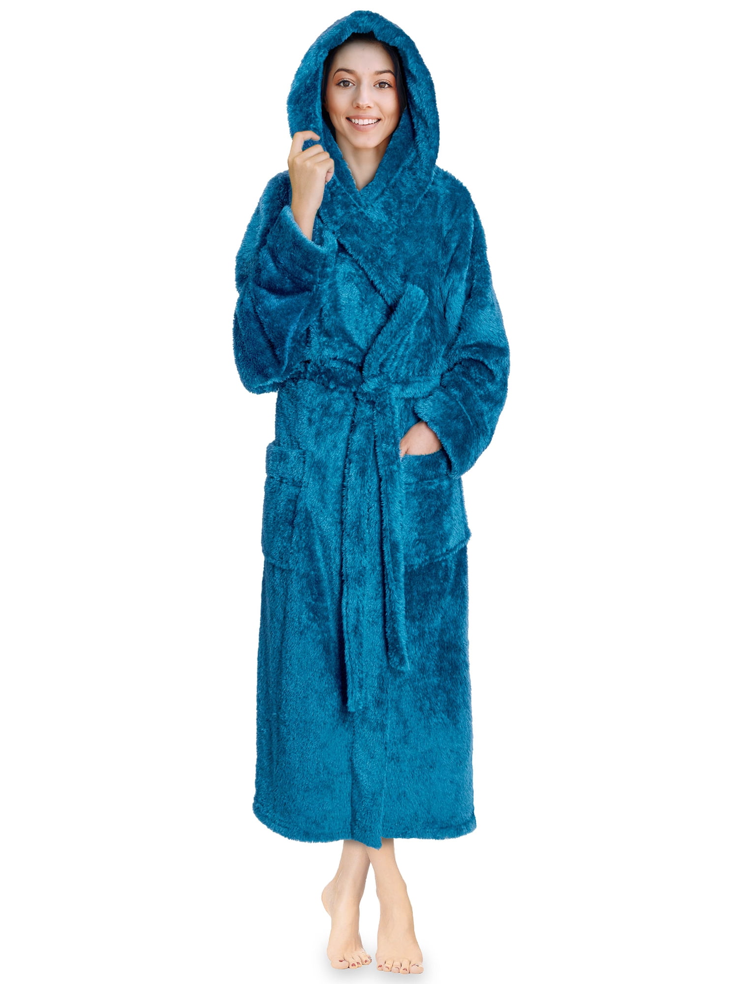 PAVILIA Women Hooded Plush Soft Robe | Fluffy Warm Fleece Sherpa Shaggy ...