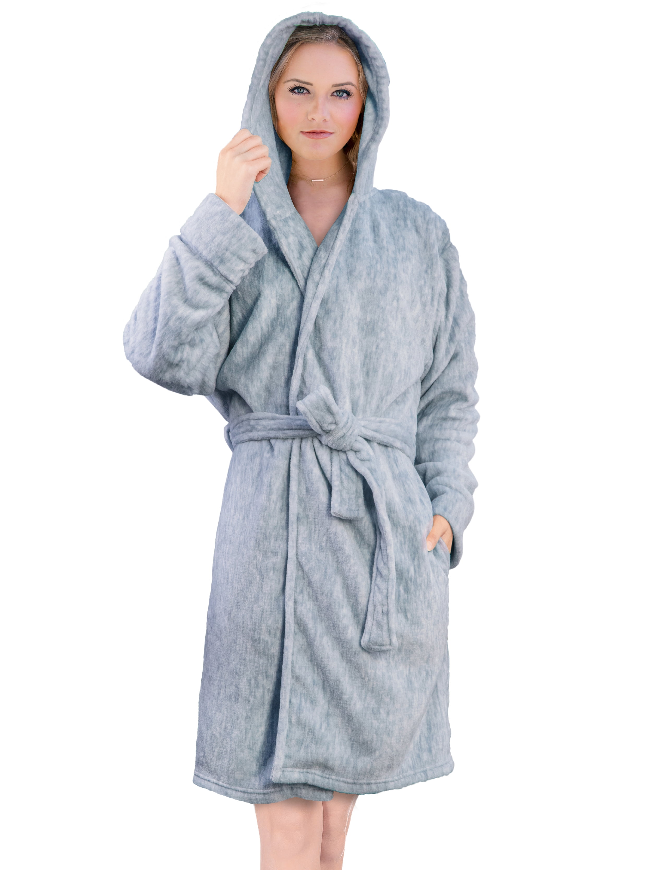 PAVILIA Women Hooded Short Robe | Lightweight Fleece Soft Warm Bathrobe ...