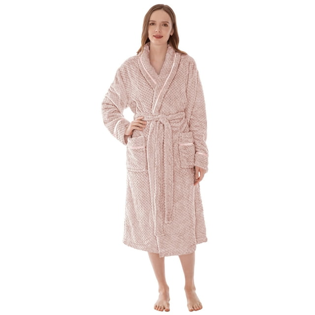 PAVILIA Women Plush Fleece Robe, Taupe Tan Soft Textured Bathrobe, Lady ...