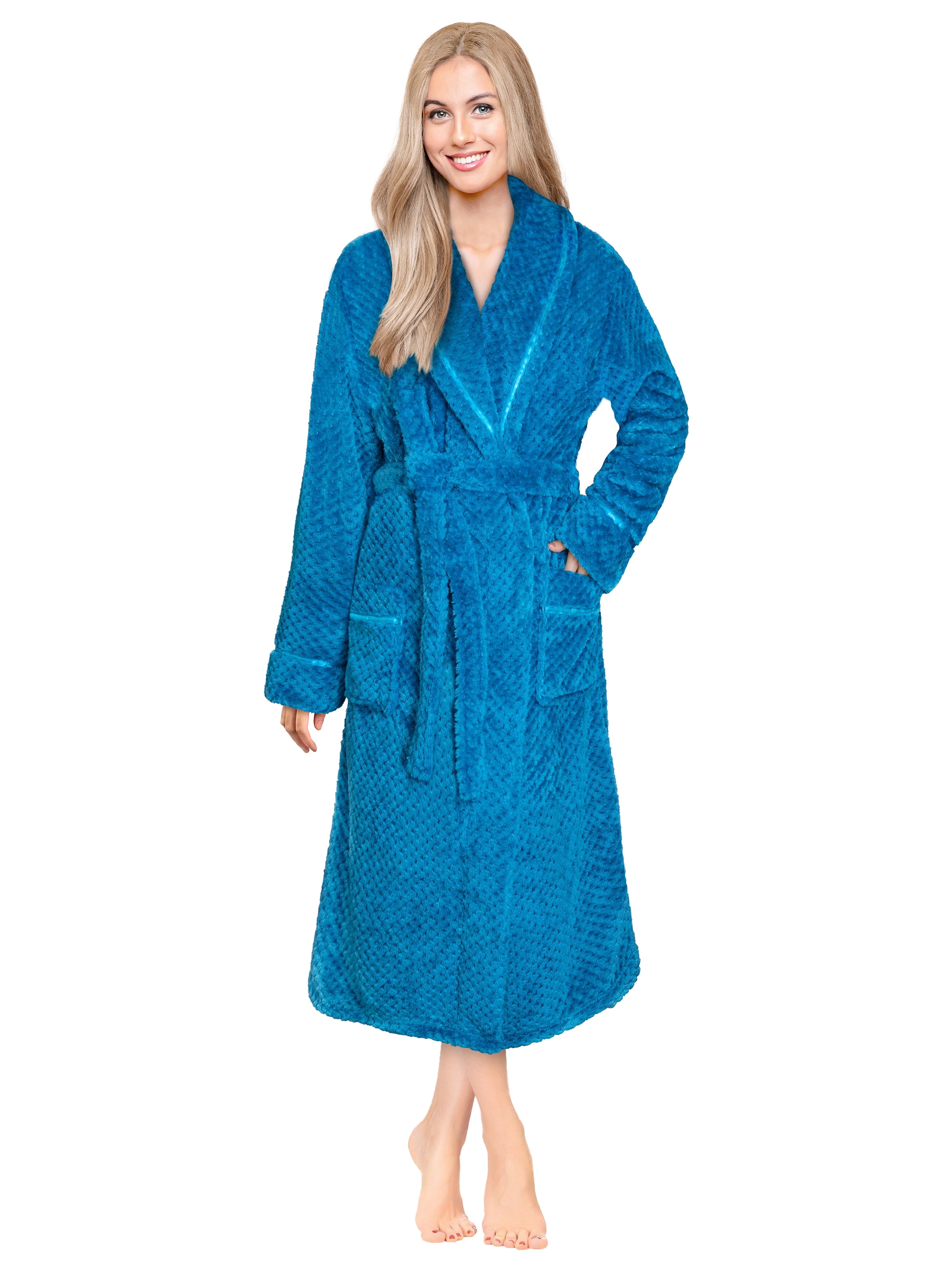 PAVILIA Women Plush Fleece Robe, Turquoise Teal Blue Soft Textured ...