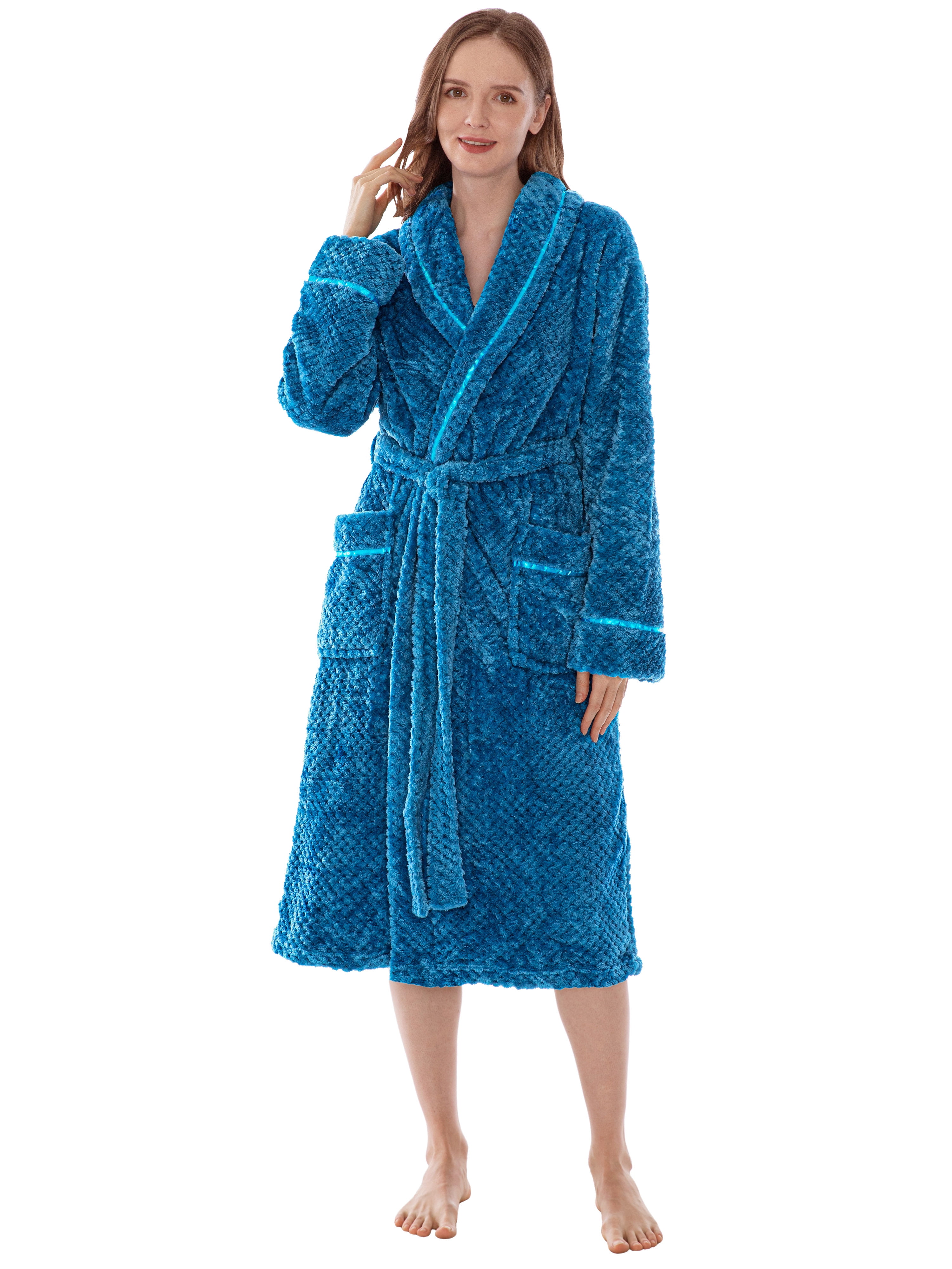 PAVILIA Women Plush Fleece Robe, Turquoise Teal Blue Soft Textured ...
