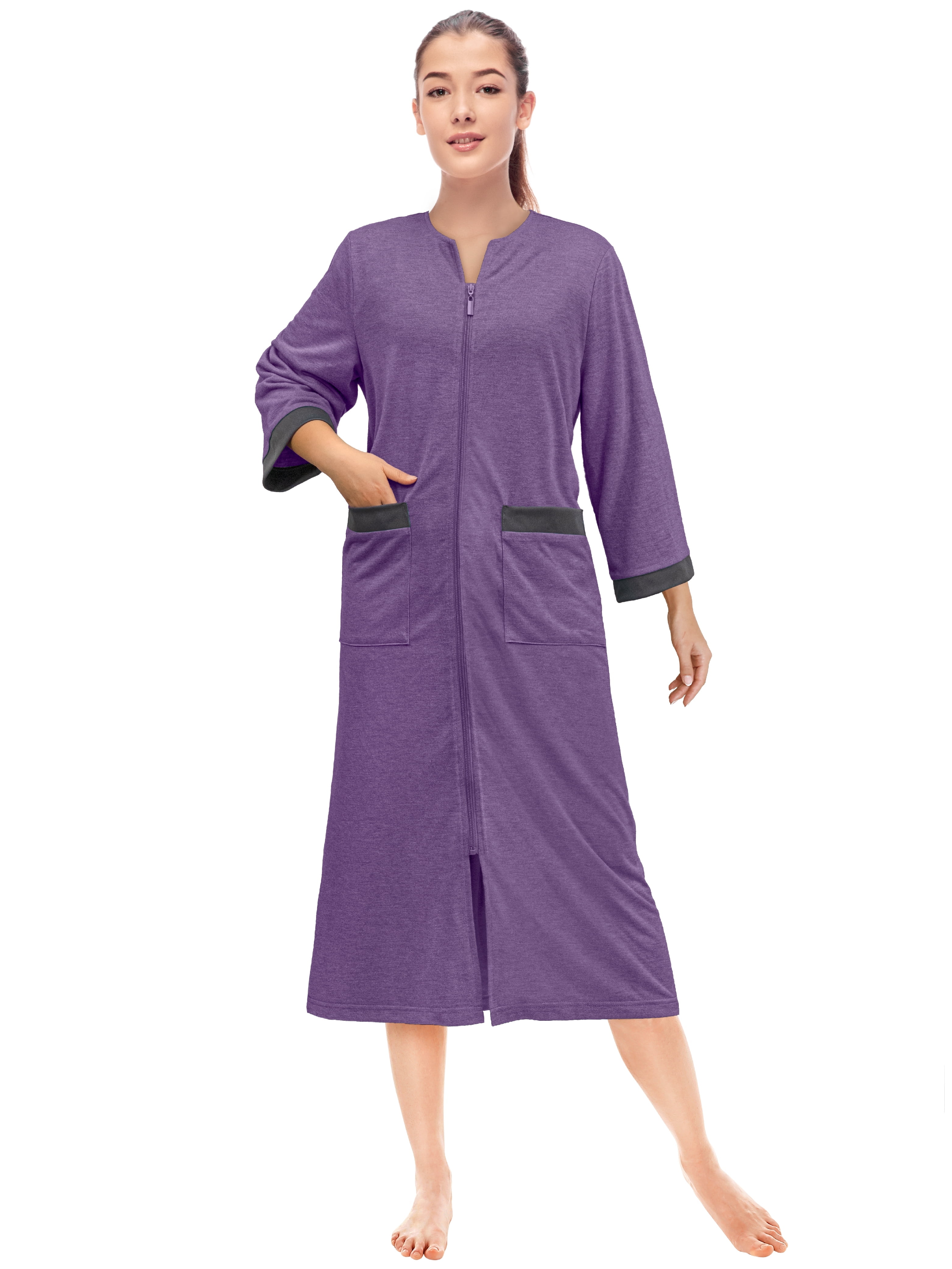 Pavilia Women Zipper Robe, Lightweight Long Bathrobe with Pockets ...