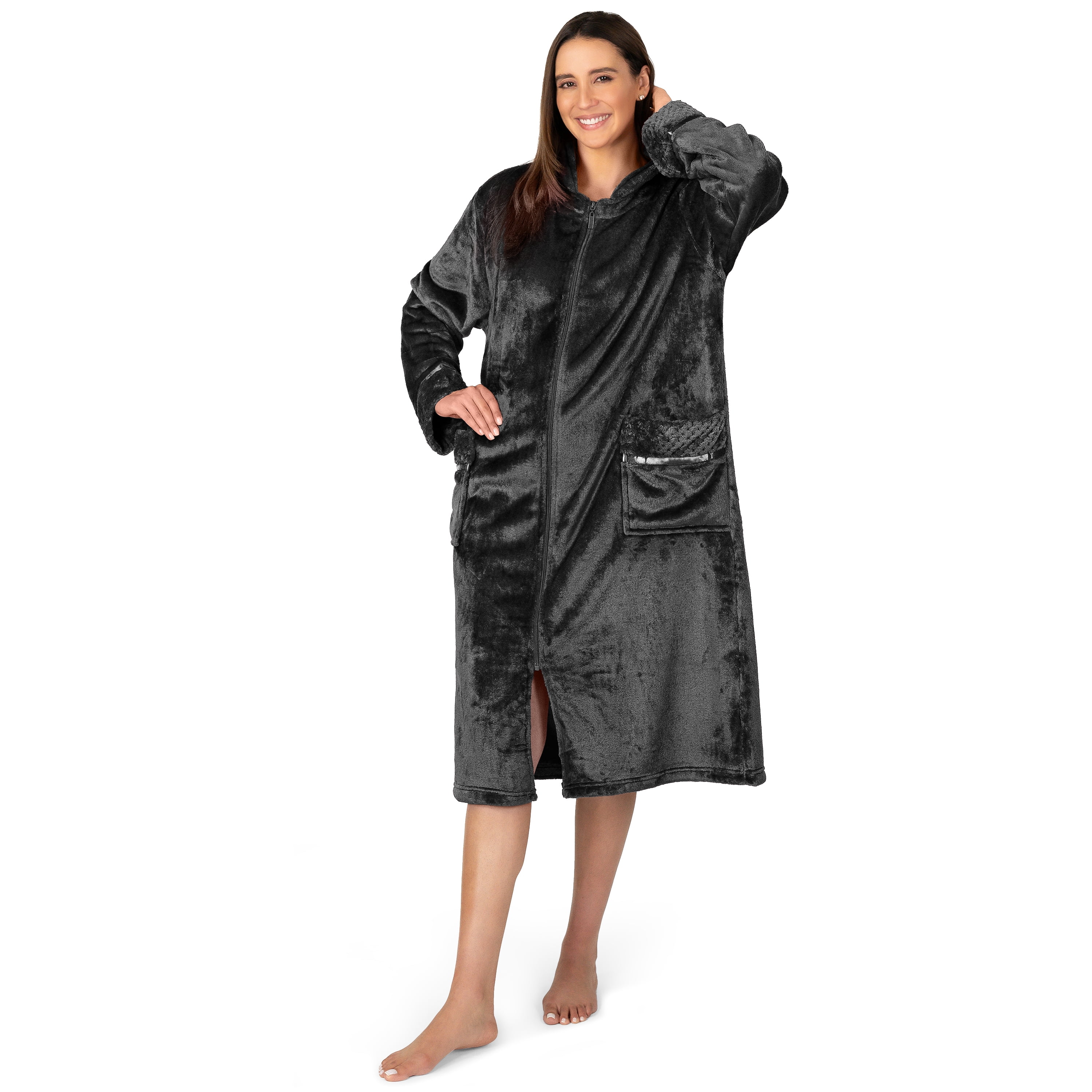 Pavilia Womens Housecoat, Fleece Zip Up Robe, Long Plush Warm House ...