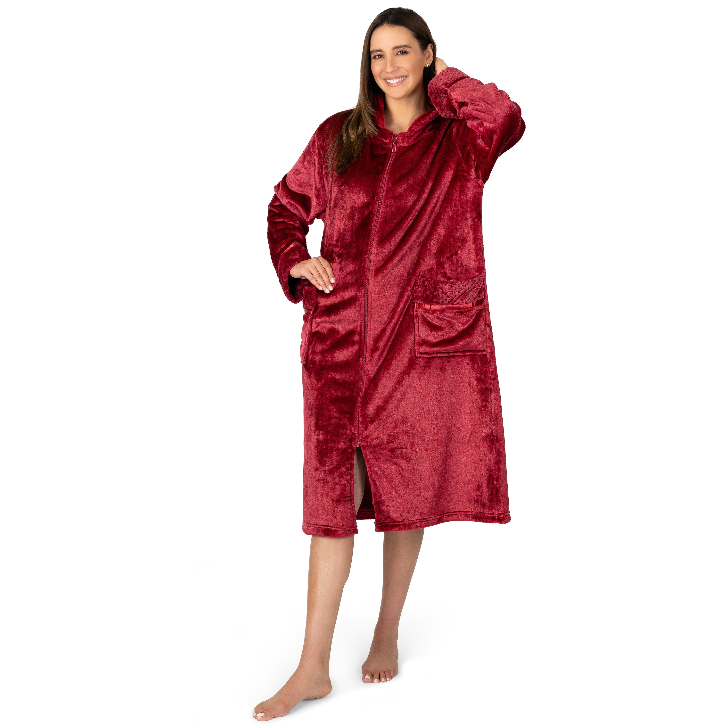 PAVILIA Womens Housecoat Zip Robe, Fleece Zip Up Front Robe Bathrobe ...