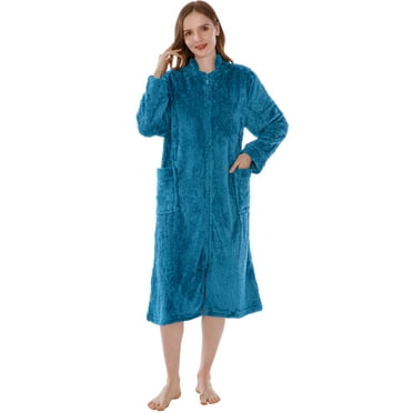 AMITOFO Long Robes for Women Zip up Bathrobes Ladies Soft Cotton Robe with Pockets Half Sleeve ...