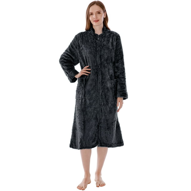 PAVILIA Womens Housecoat Zip Robe, Sherpa Zip Up Front Robe Bathrobe ...