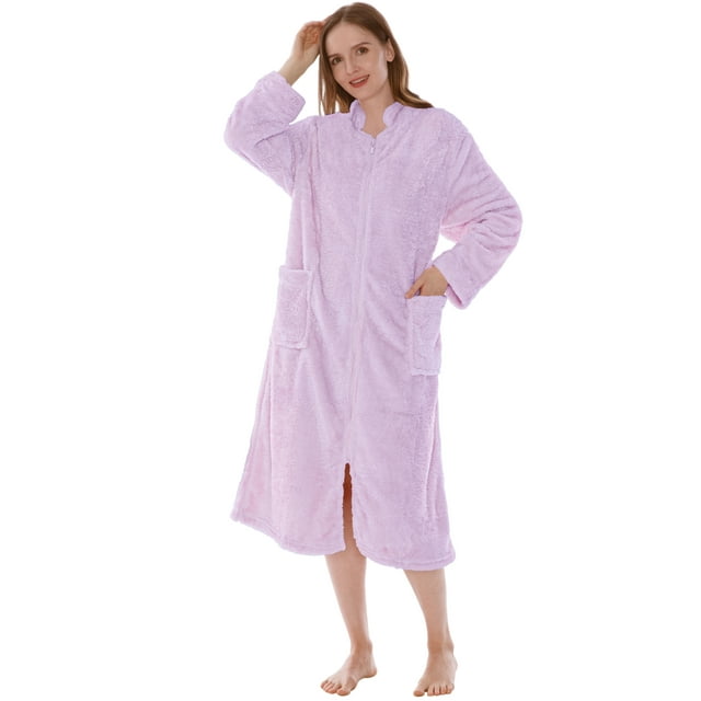 PAVILIA Womens Housecoat Zip Robe, Sherpa Zip Up Front Robe Bathrobe ...